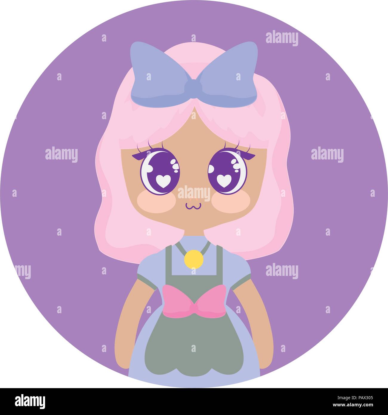 cute Anime girl over decorative circular frame and white background ...