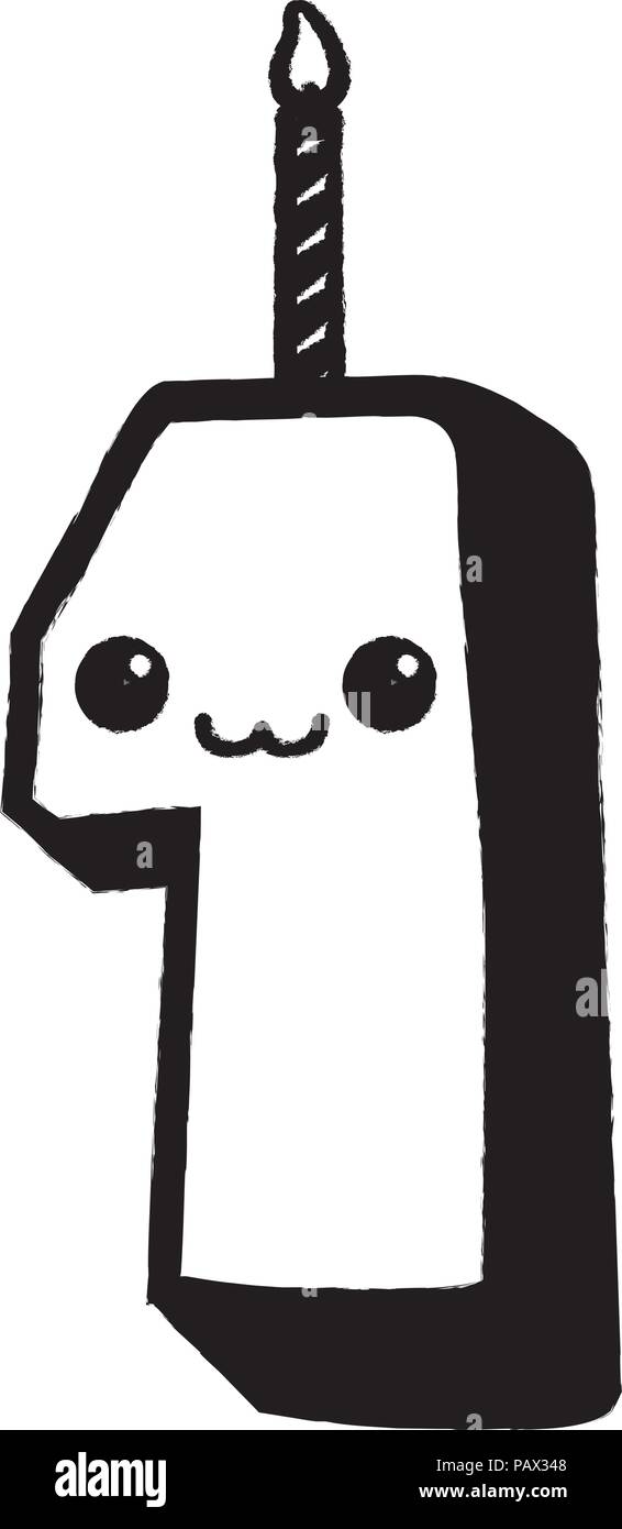 Kawaii number one candle icon over white background, vector ...