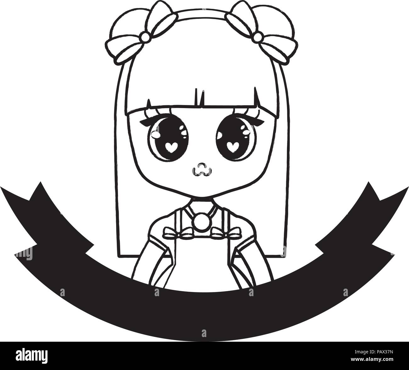 Decorative ribbon with cute Anime girl icon over white background ...