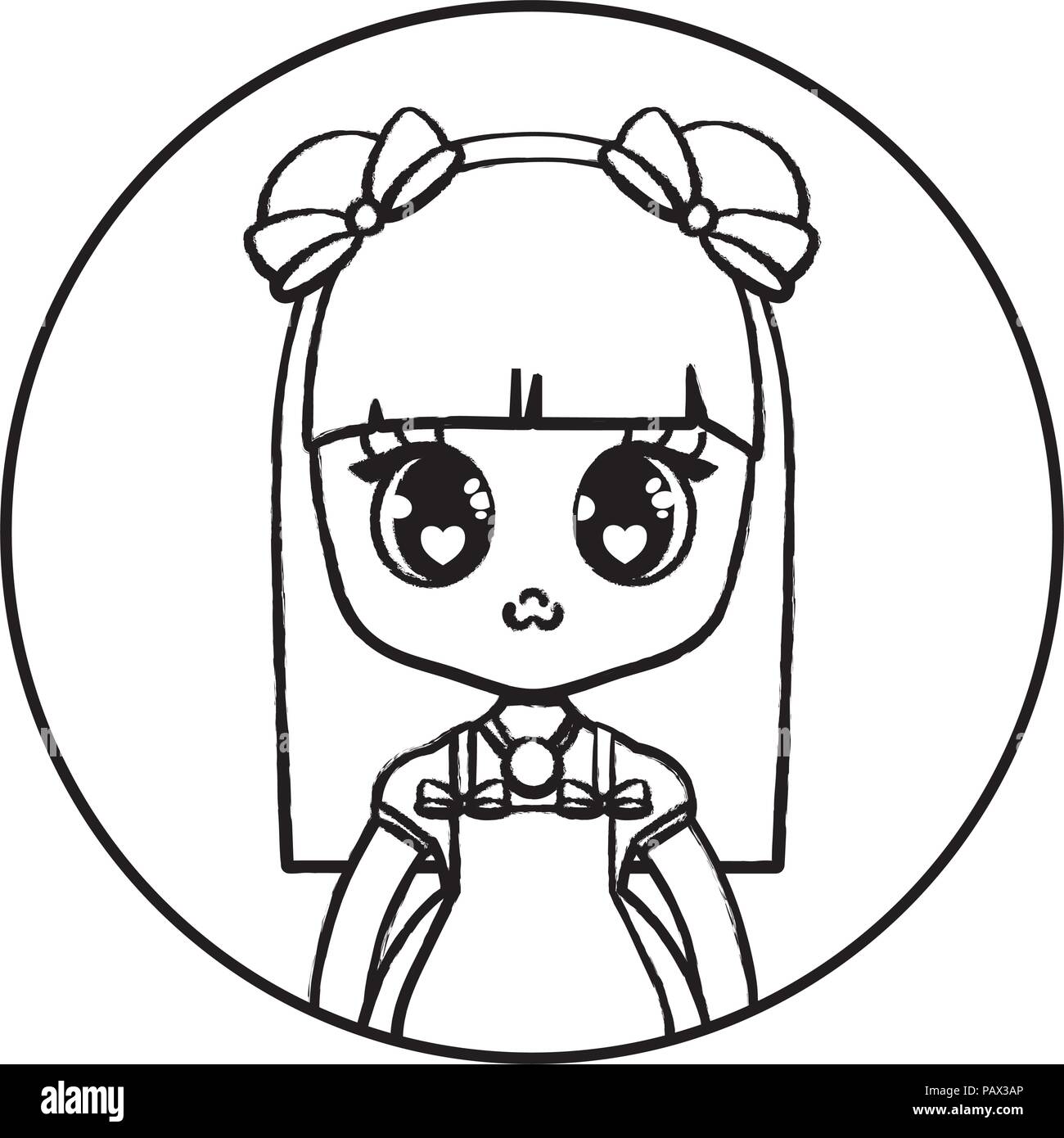 cute Anime girl over decorative circular frame and white background ...