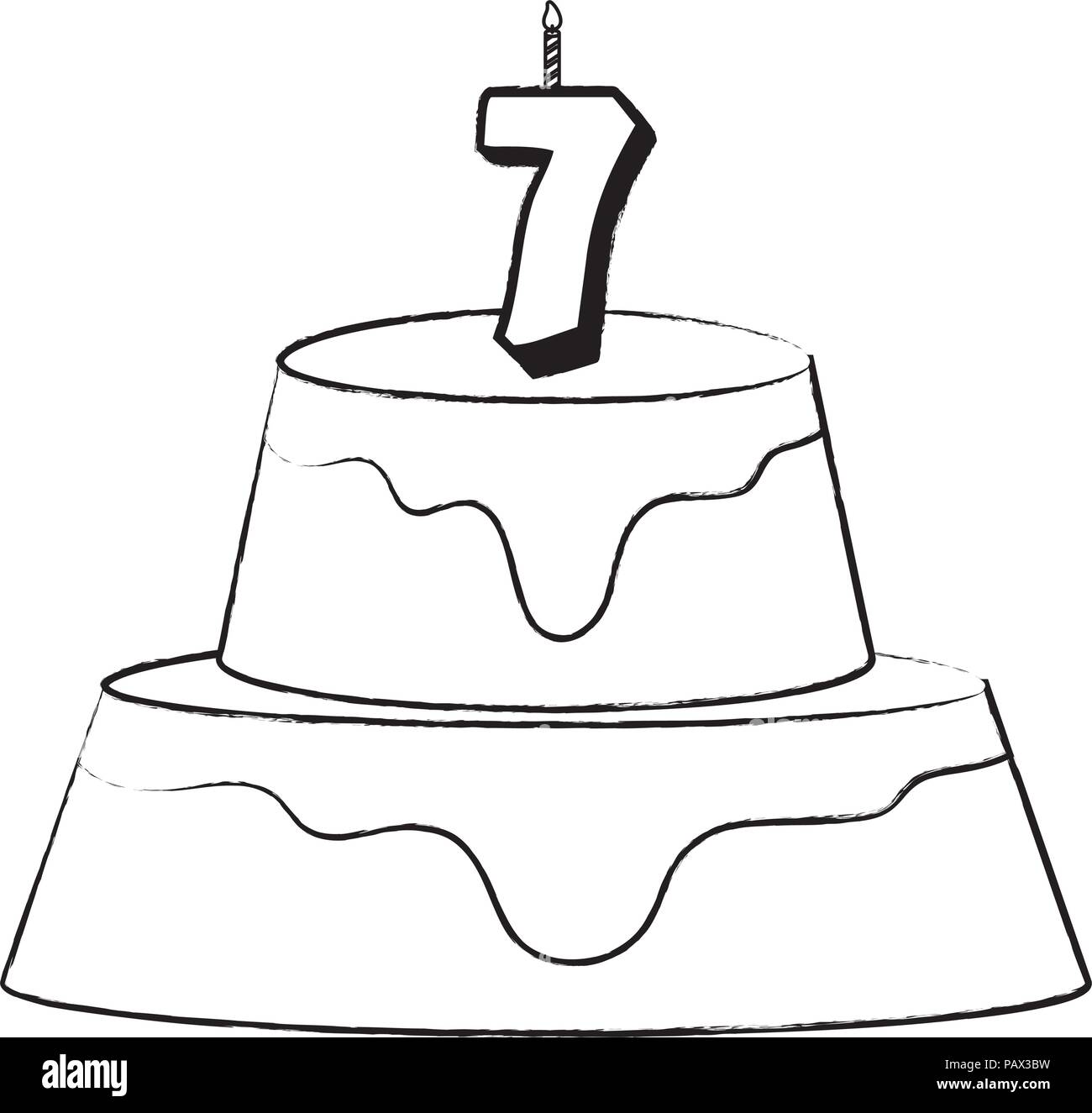 Birthday cake with number seven candle icon over white background ...