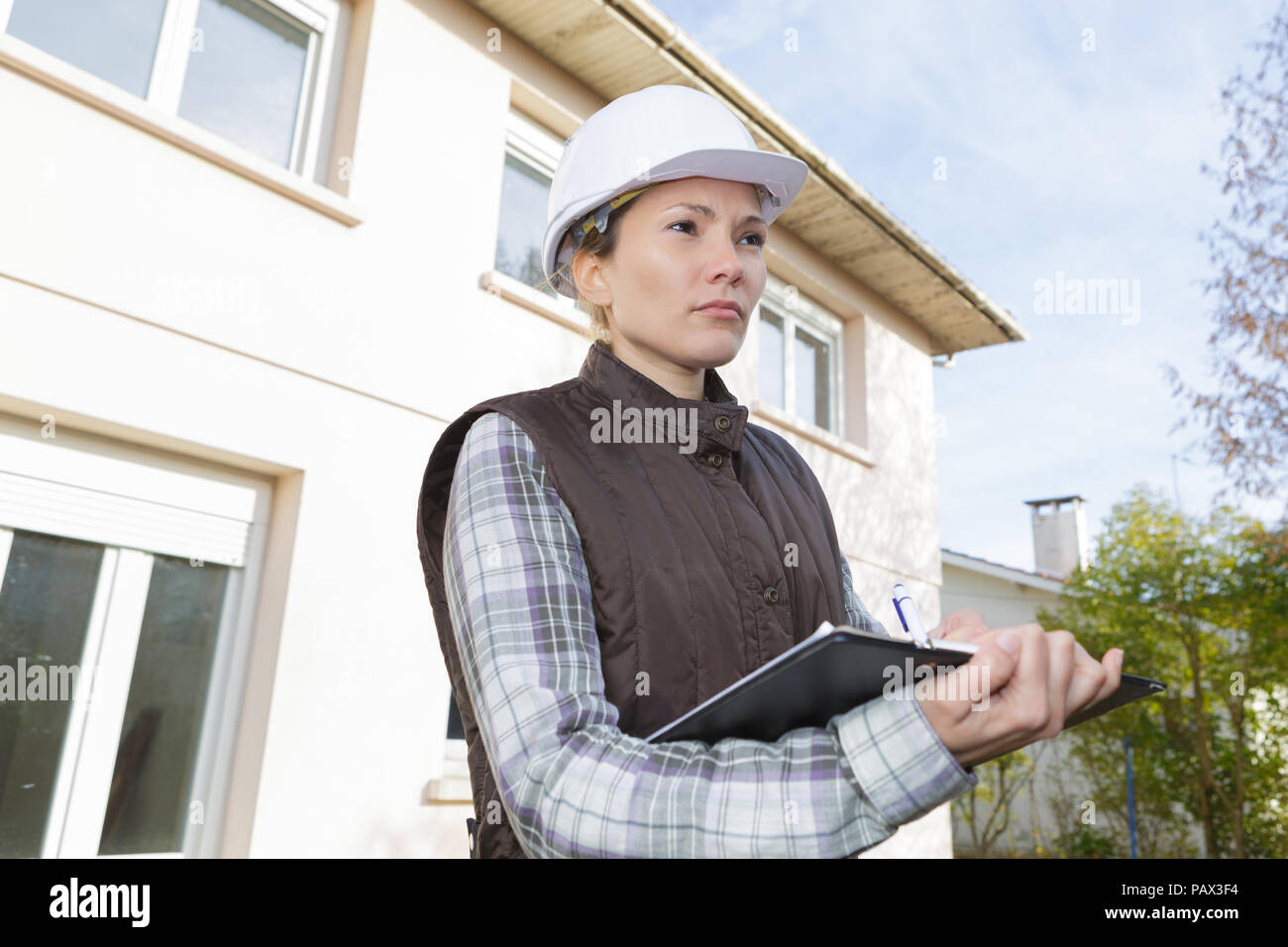 female construction organizer outdoors Stock Photo - Alamy