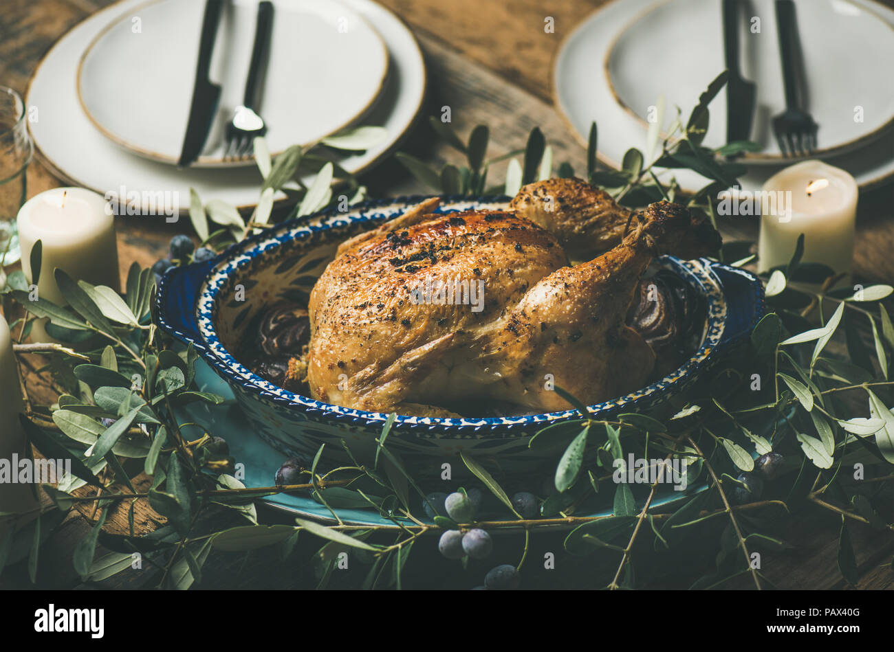 Whole roasted chicken decorated hi-res stock photography and images - Alamy