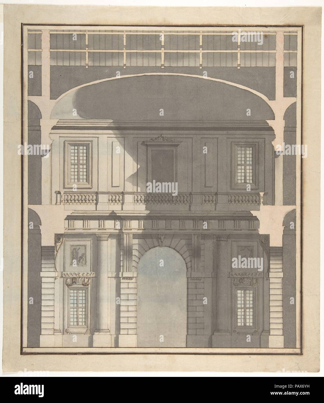 Design for a Stage Set: Design in Section of a Two-Storied Entrance ...