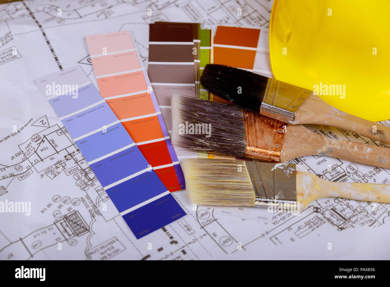 paintbrush on a palette color guide Stock Photo - Alamy