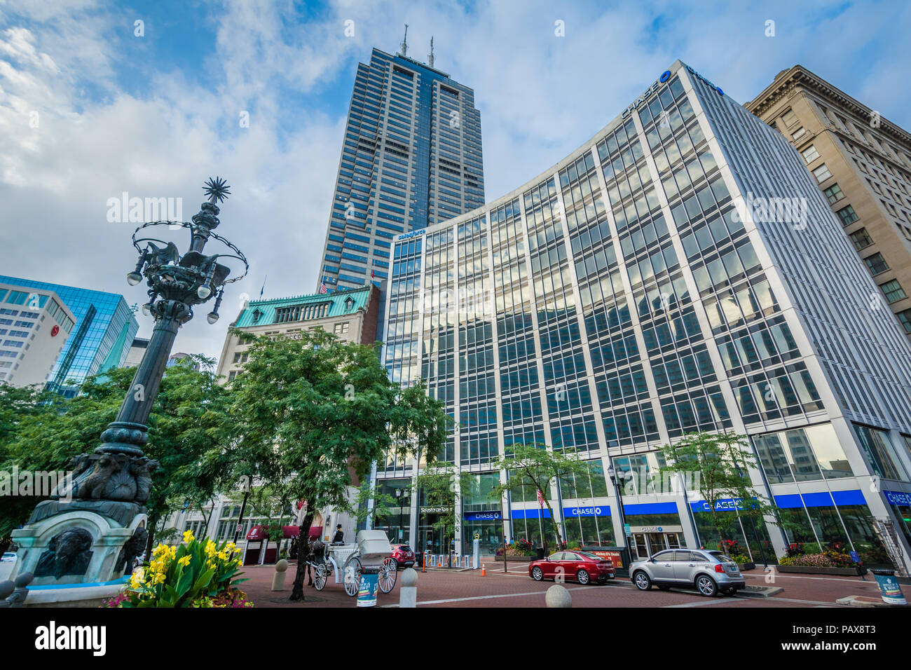 Buildings on Monument Circle in downtown Indianapolis, Indiana Stock ...