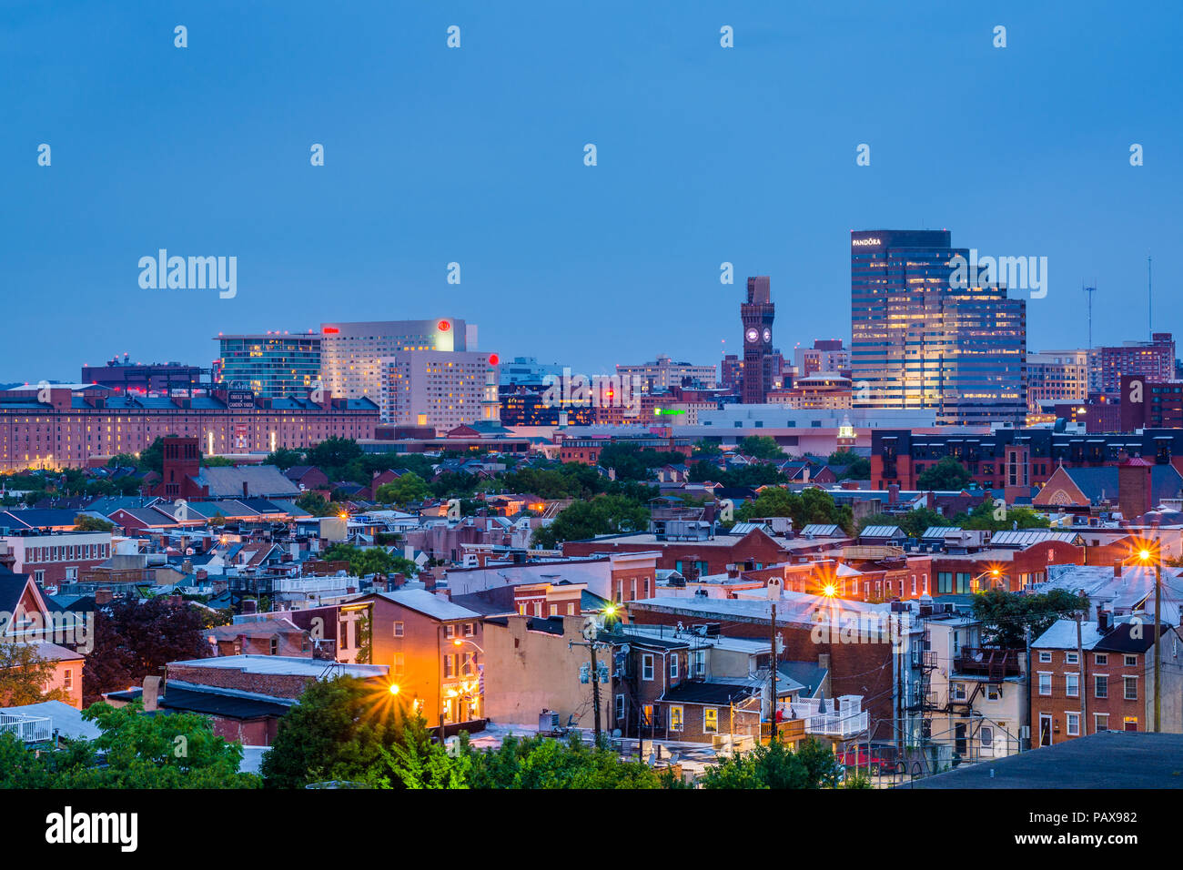 Downtown Baltimore night view in Baltimore, Maryland Stock Photo - Alamy
