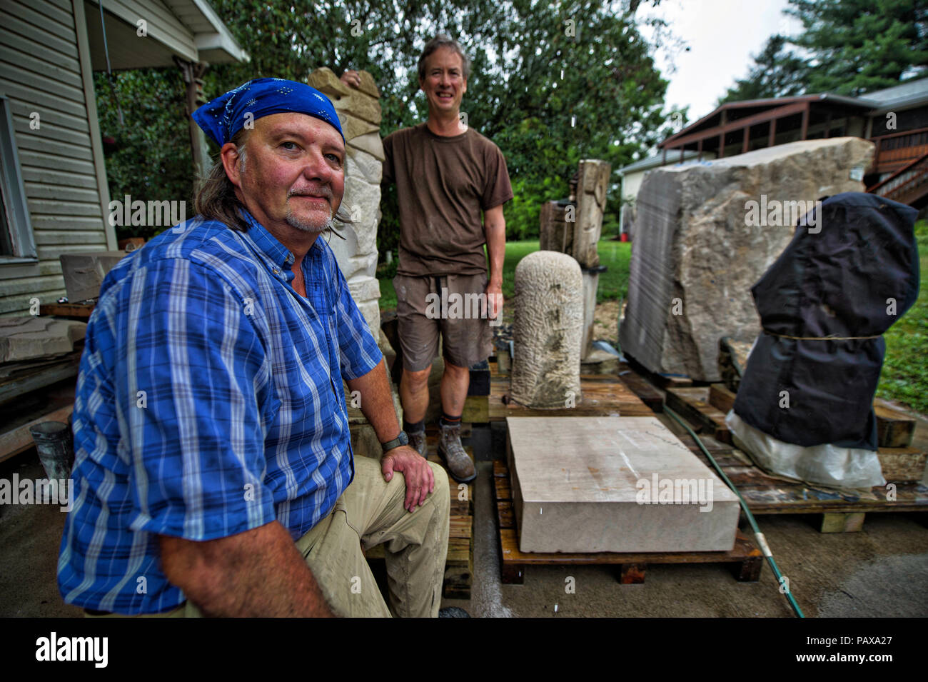 UNITED STATES: July 24, 2018: Sculptor Gary Colson (L) and painter ...