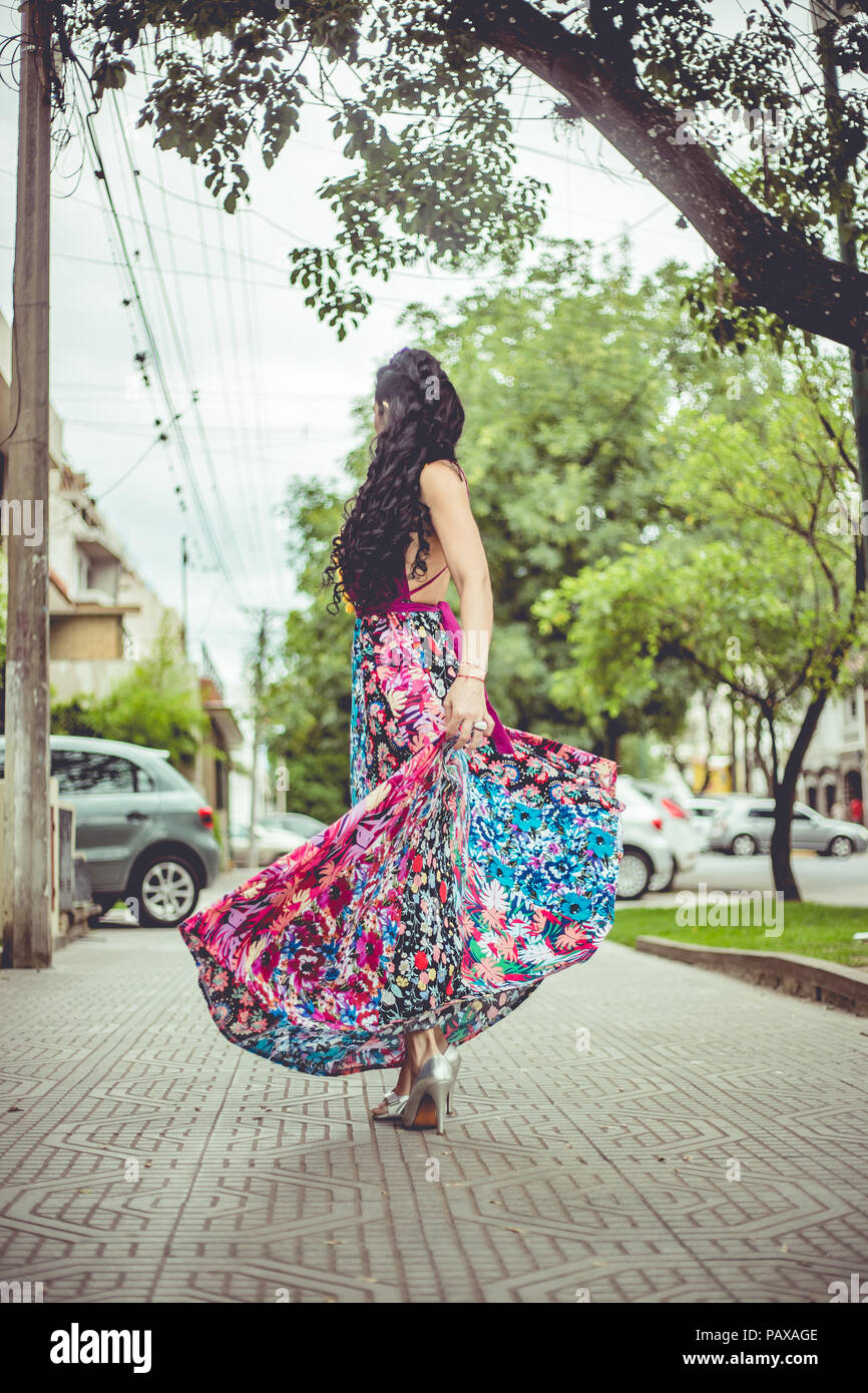 Girl modeling in street with dress Stock Photo - Alamy