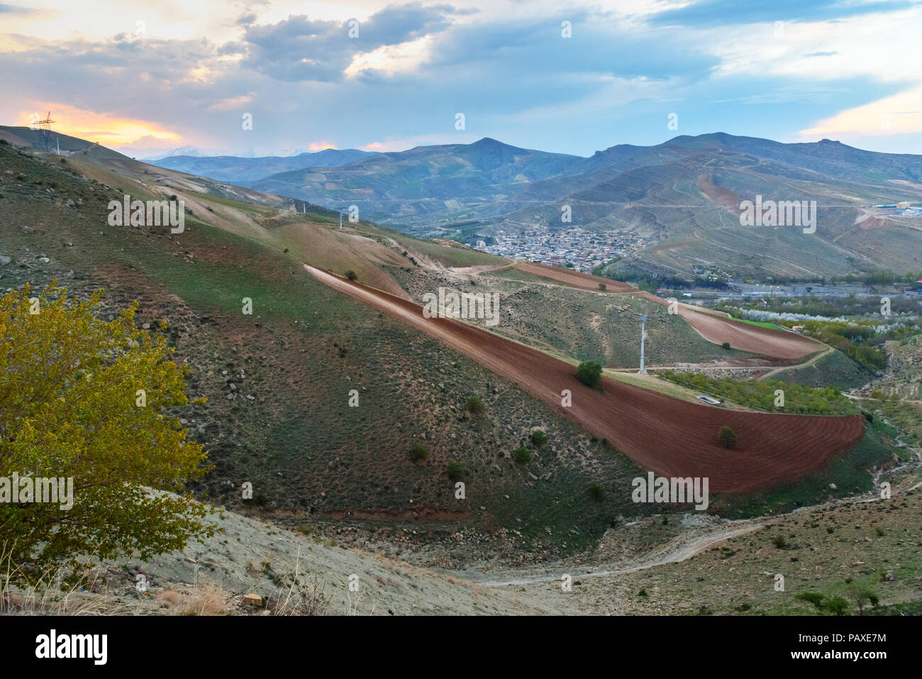 View of mountains near Urmia city from Ser mountain on sunset. Iran ...