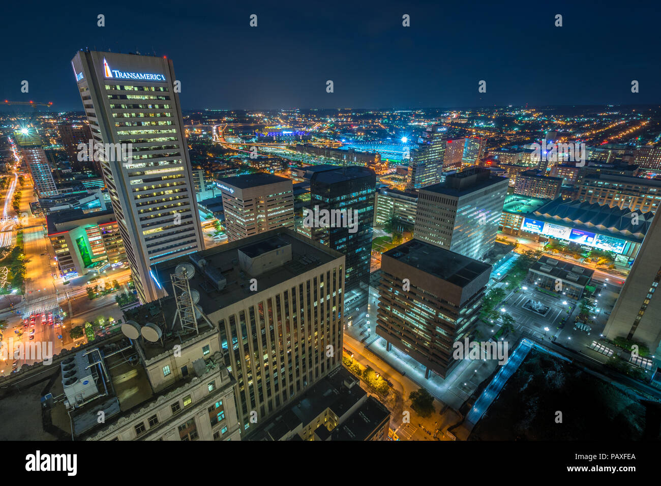 View of Downtown at night, in Baltimore, Maryland Stock Photo - Alamy