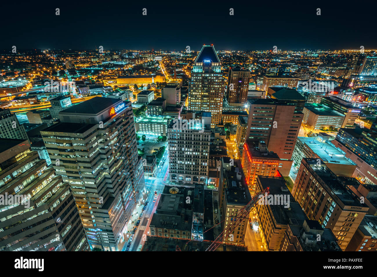 View of Downtown at night, in Baltimore, Maryland Stock Photo - Alamy