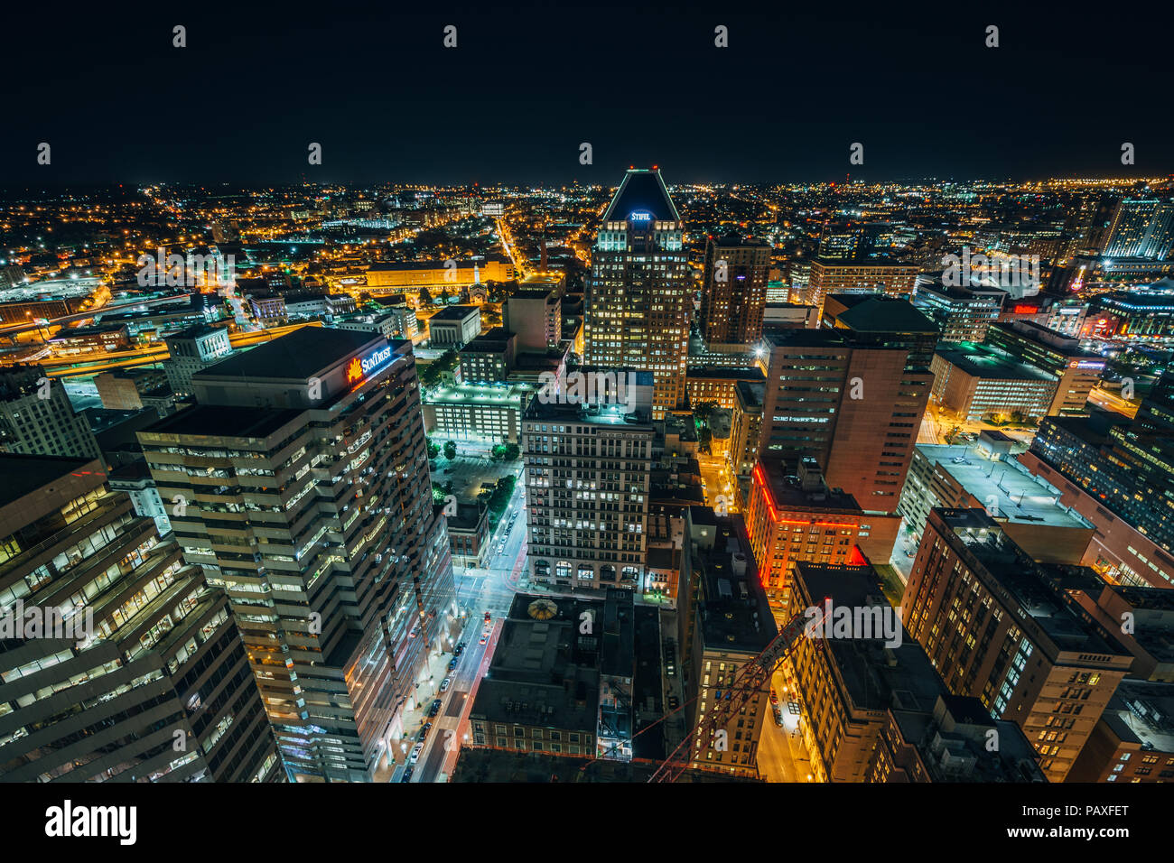 View of Downtown at night, in Baltimore, Maryland Stock Photo - Alamy