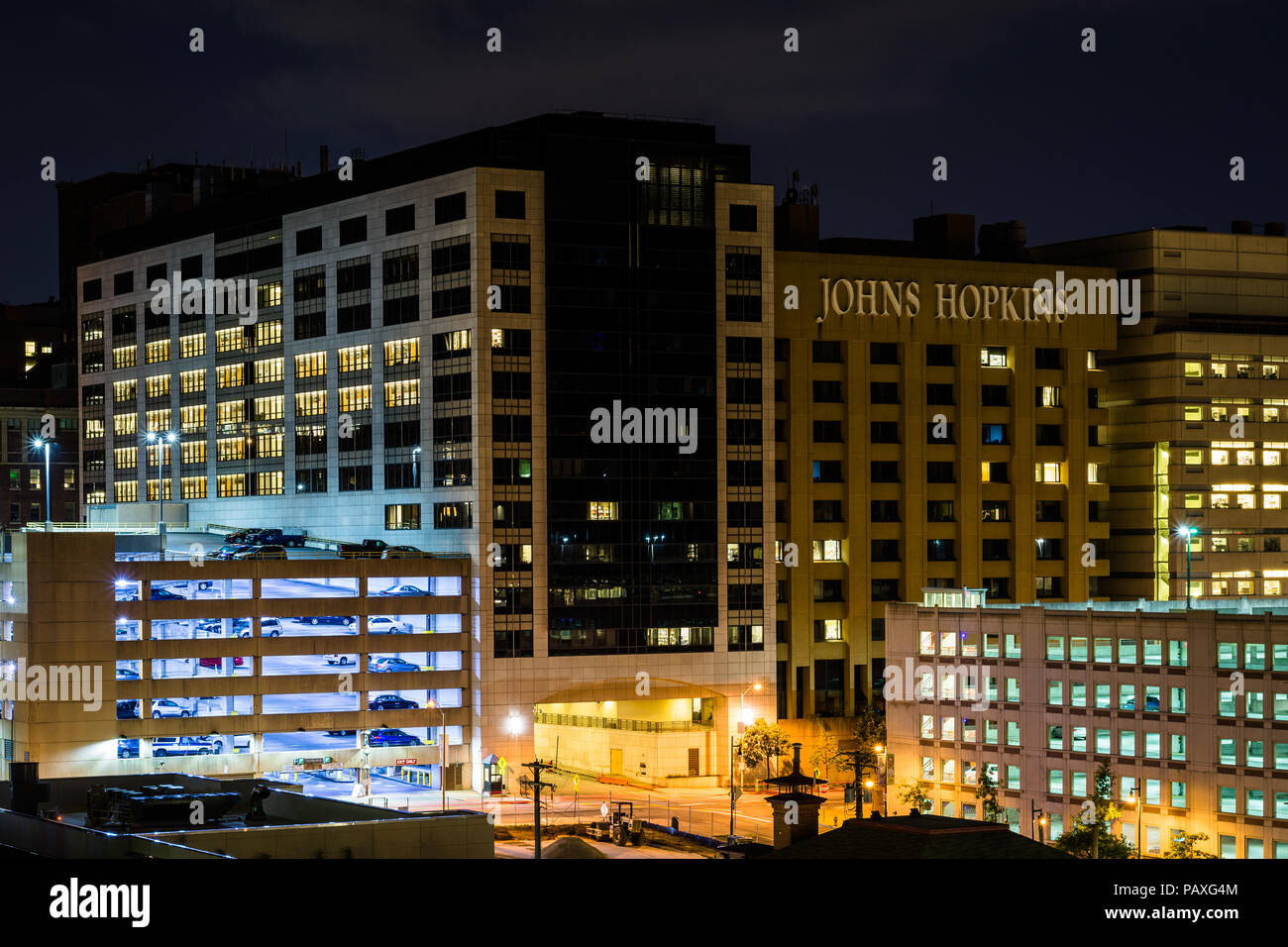 View of Johns Hopkins Hospital at night, in Baltimore, Maryland Stock ...