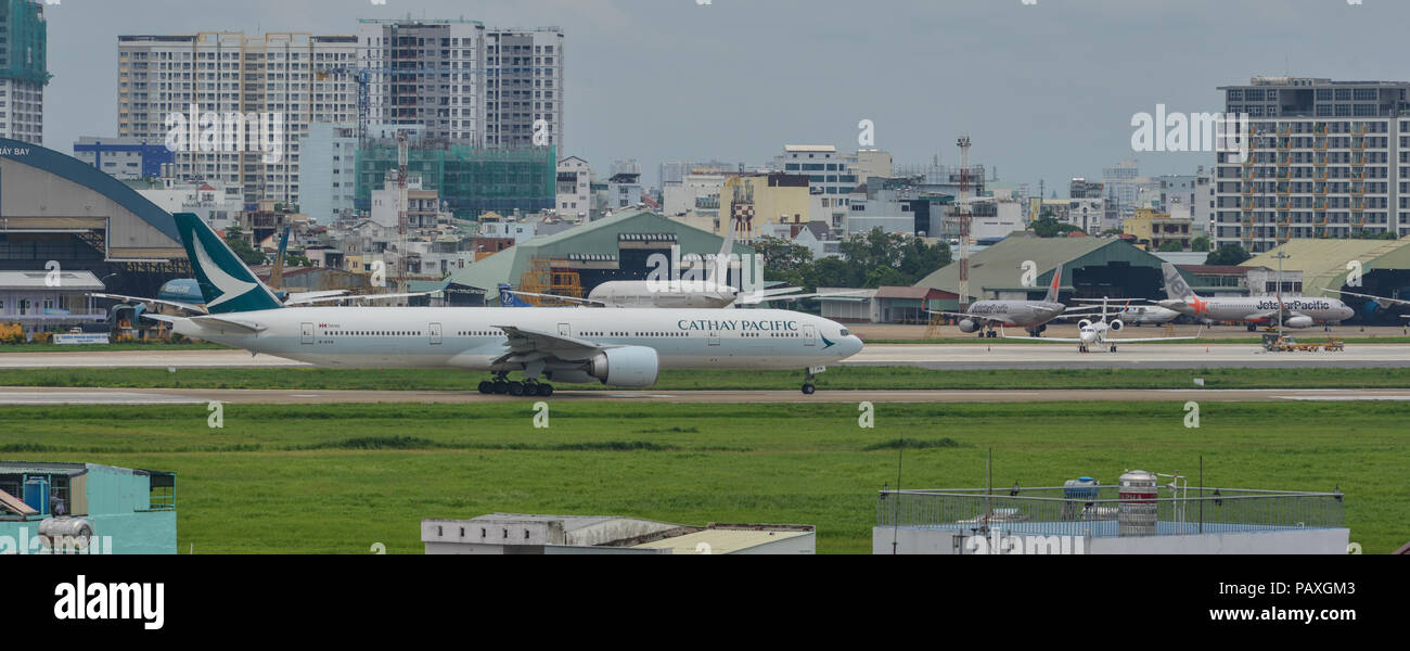 Saigon, Vietnam - Jun 3, 2018. Passenger airplanes at Tan Son Nhat ...