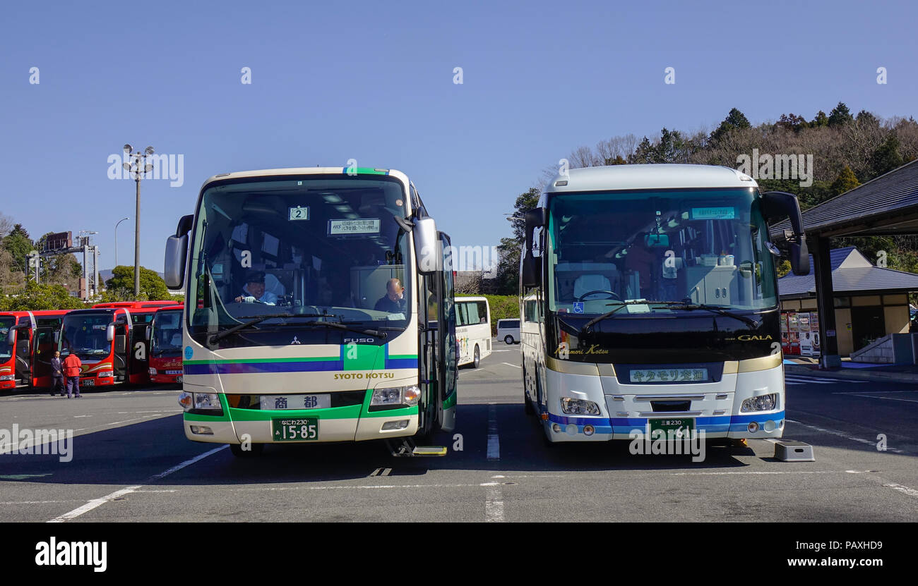 Nagoya, Japan - Mar 17, 2018. Tourist buses at parking lot in Nagoya ...
