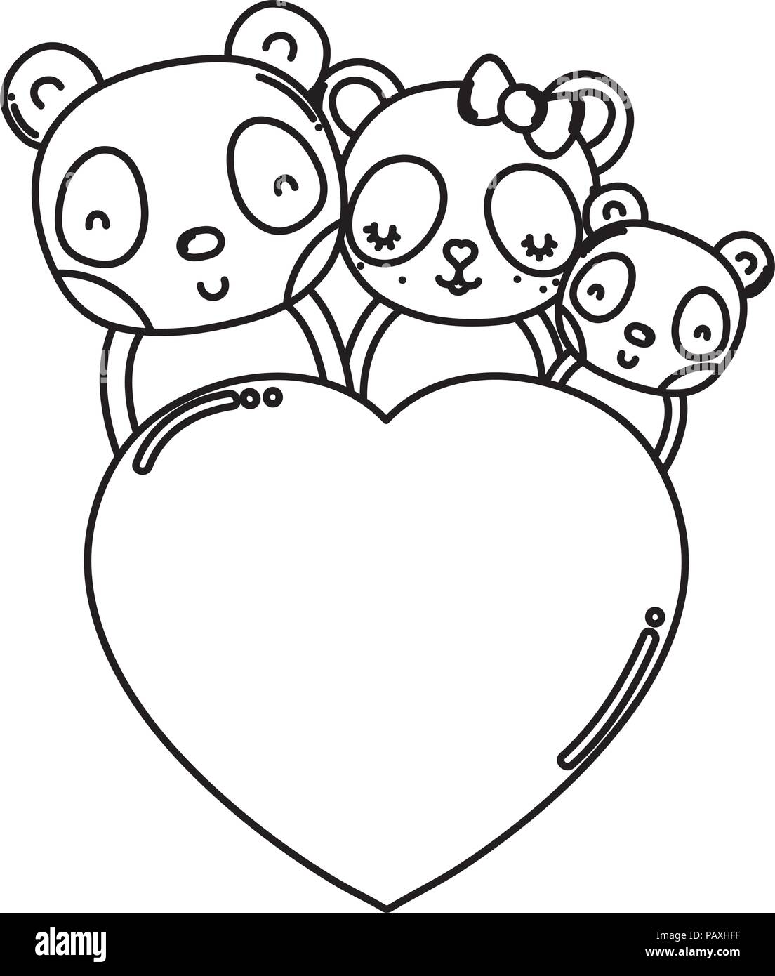 line adorable panda family together with heart Stock Vector Image & Art ...