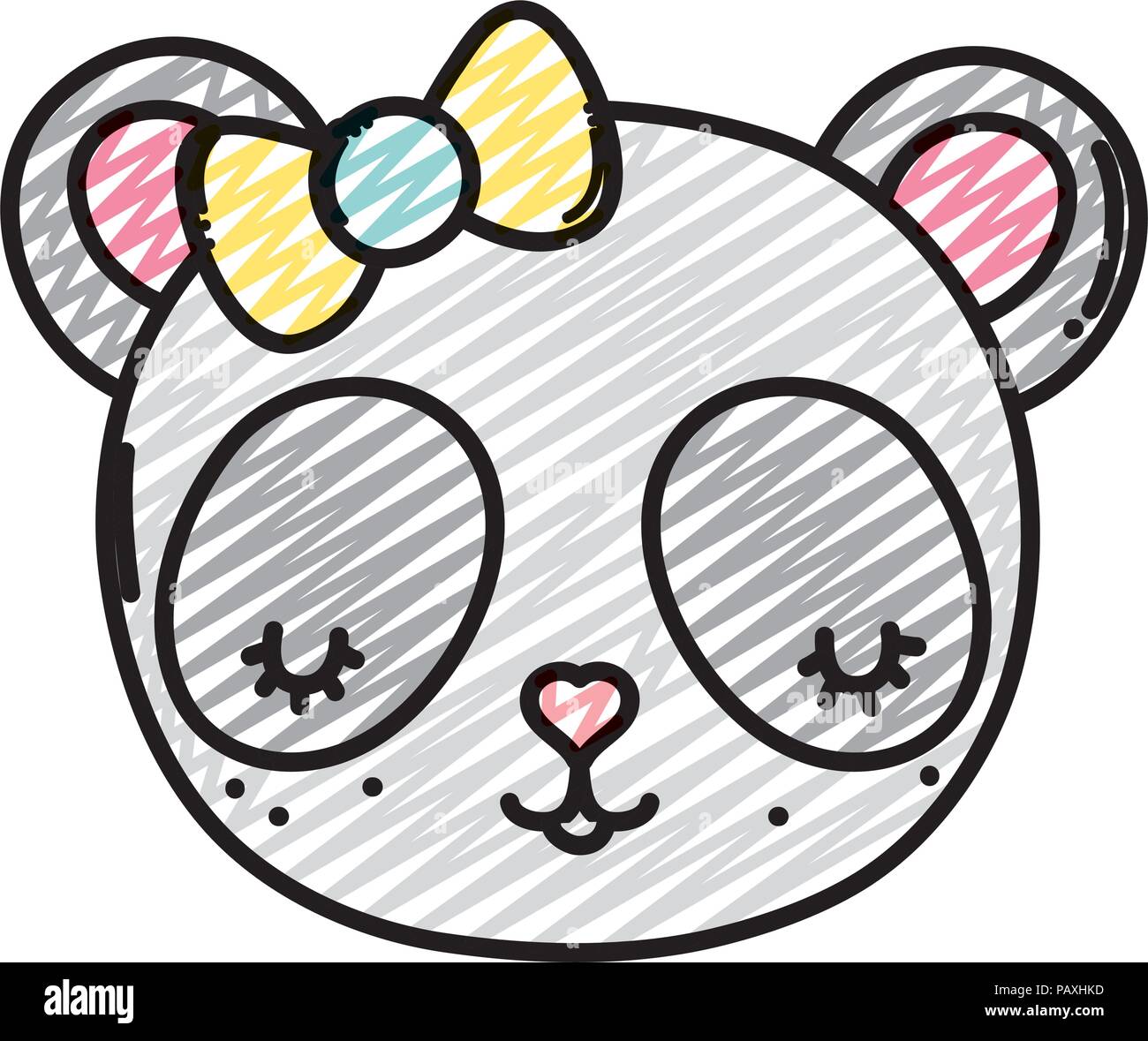 doodle cute panda head with ribbon bow Stock Vector Image & Art - Alamy