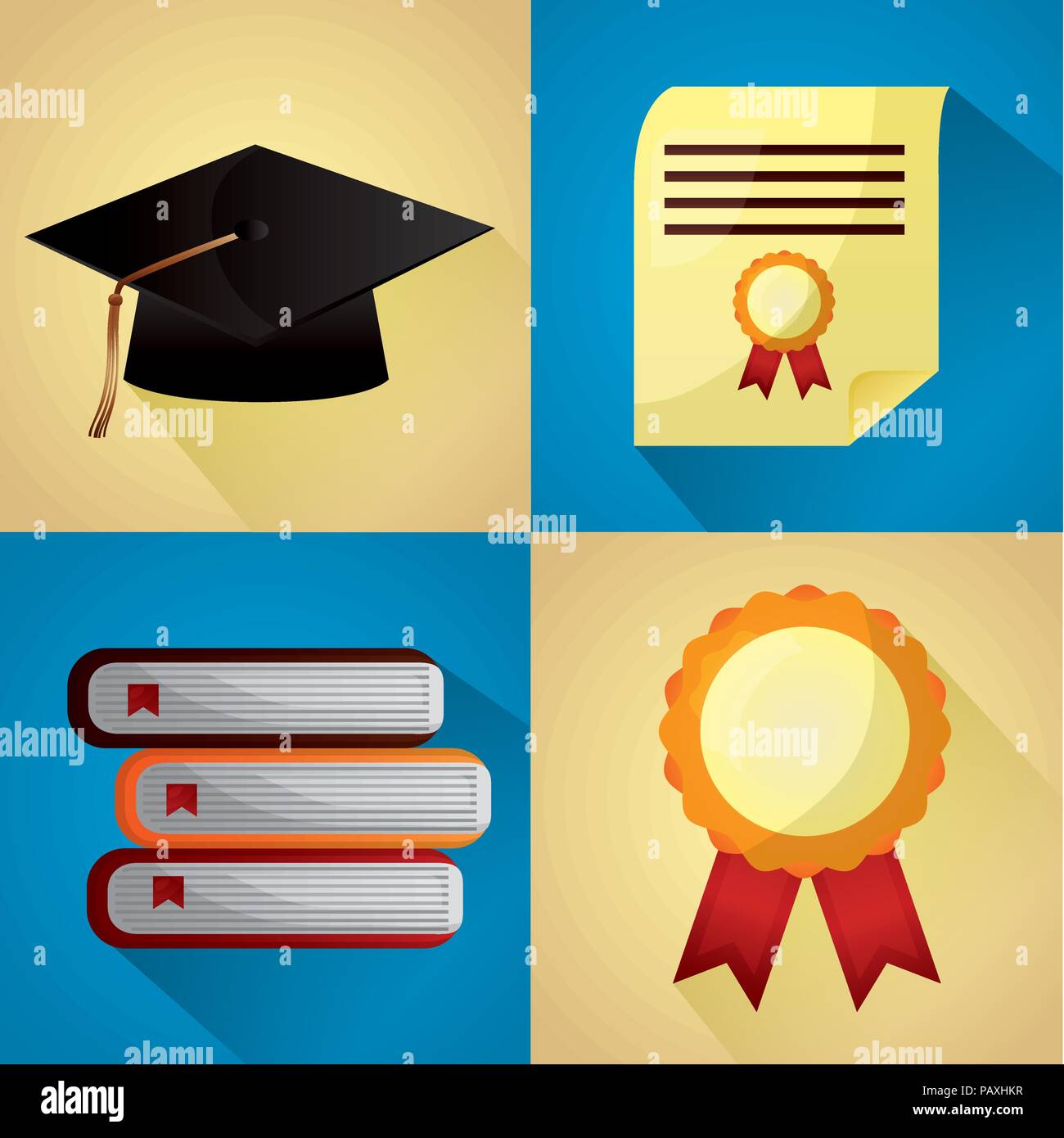 congratulations graduation school books hat medal certificate vector ...