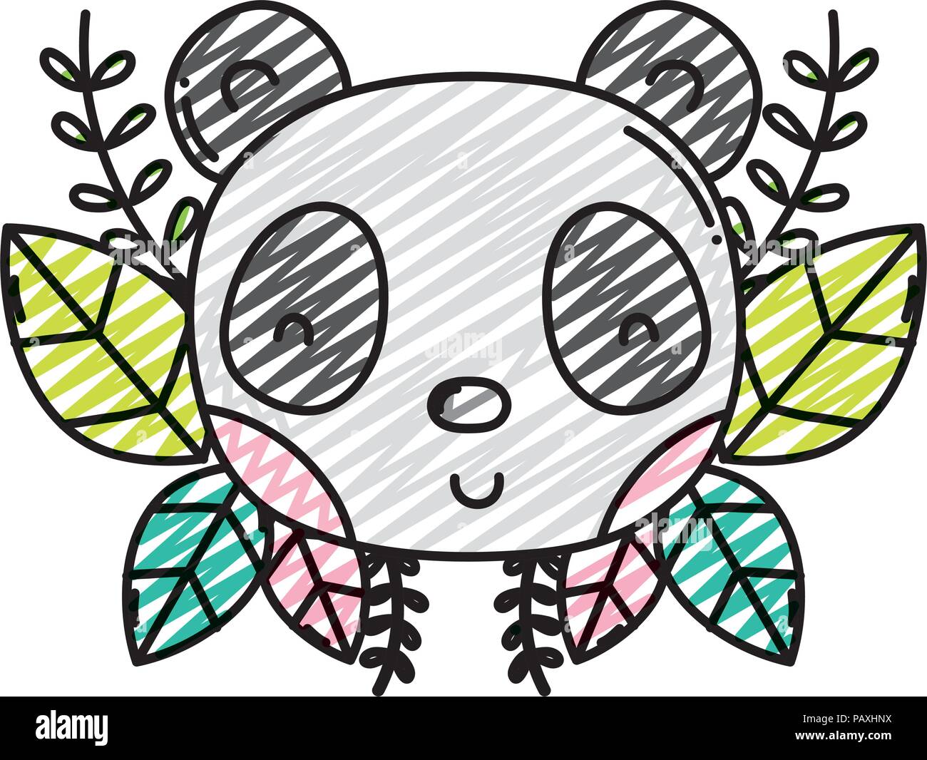 doodle male panda head with exotic branches and leaves Stock Vector ...