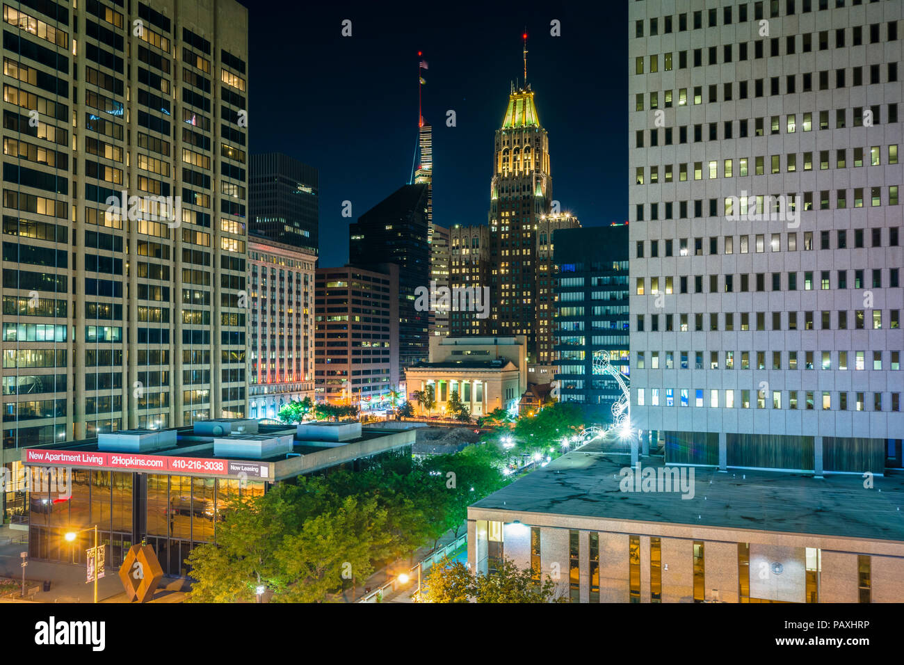 View of downtown at night, in Baltimore, Maryland Stock Photo - Alamy