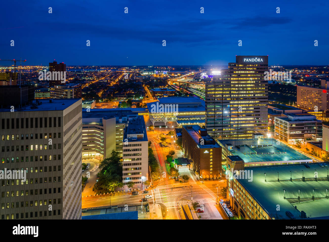 View of downtown at night in Baltimore, Maryland Stock Photo - Alamy