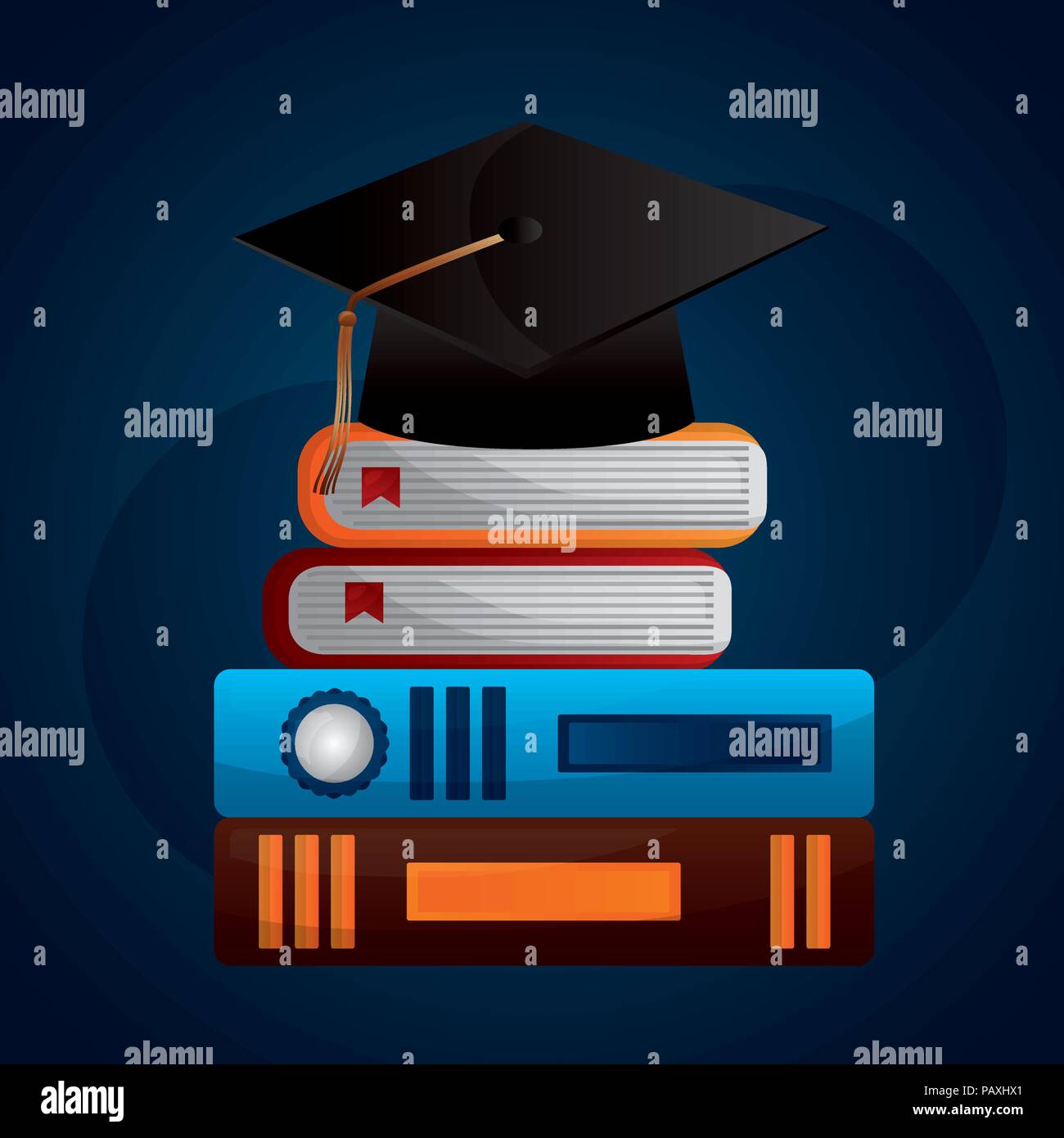 graduation hat on stack books school vector illustration Stock Vector ...