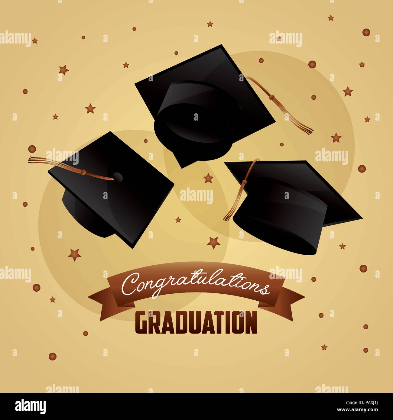 congratulations graduation hat collection stars on yellow background ...