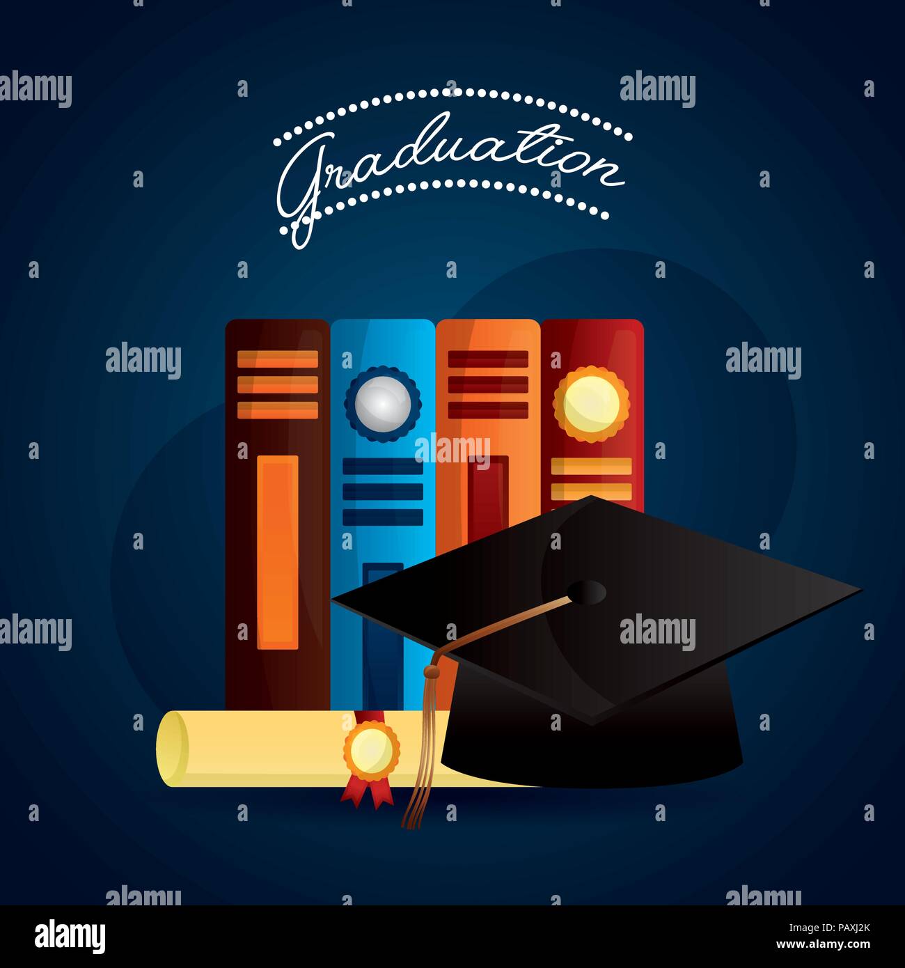 graduation hat on books knowledge school vector illustration Stock ...