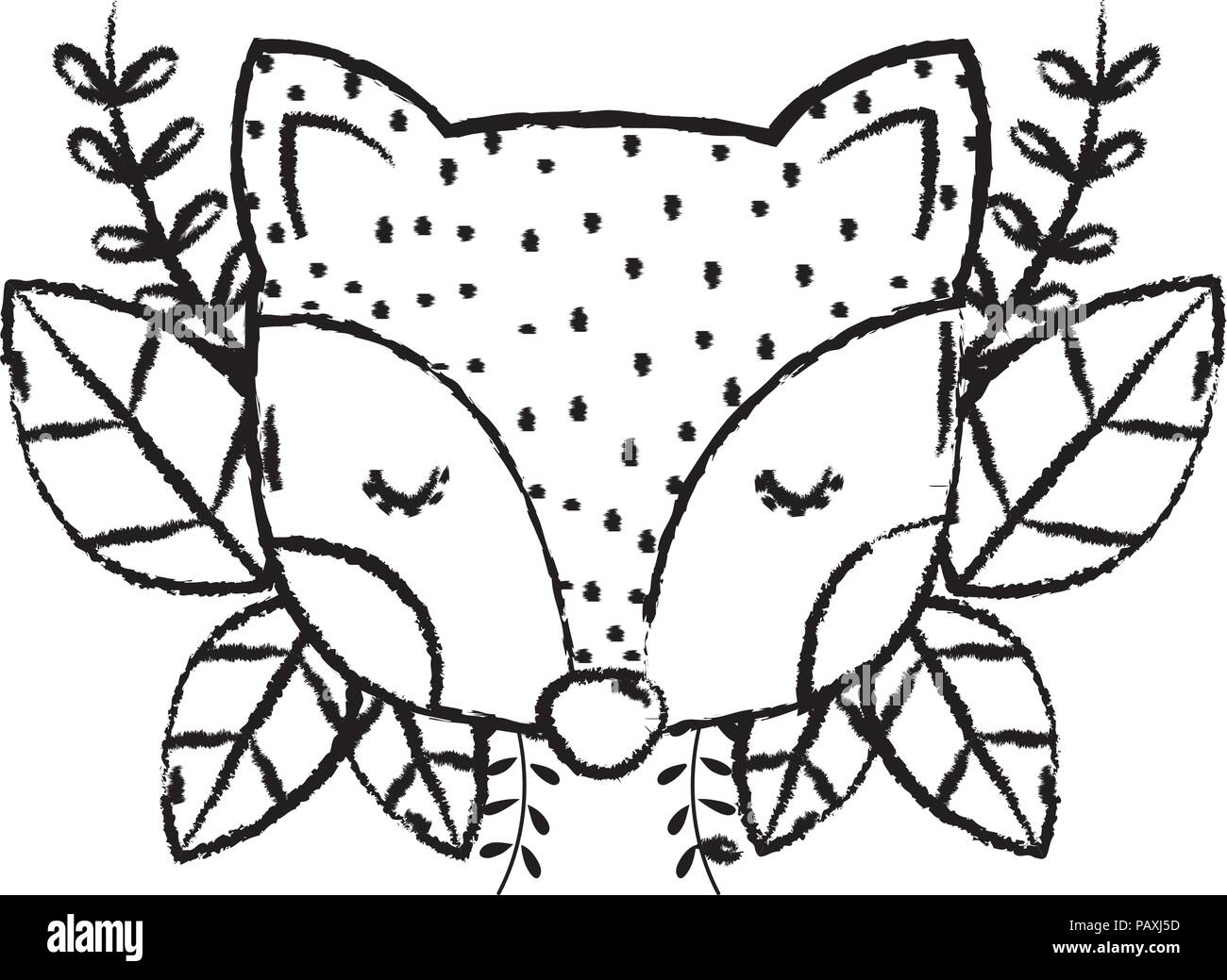 grunge fox head with exotic branches and leaves Stock Vector Image ...