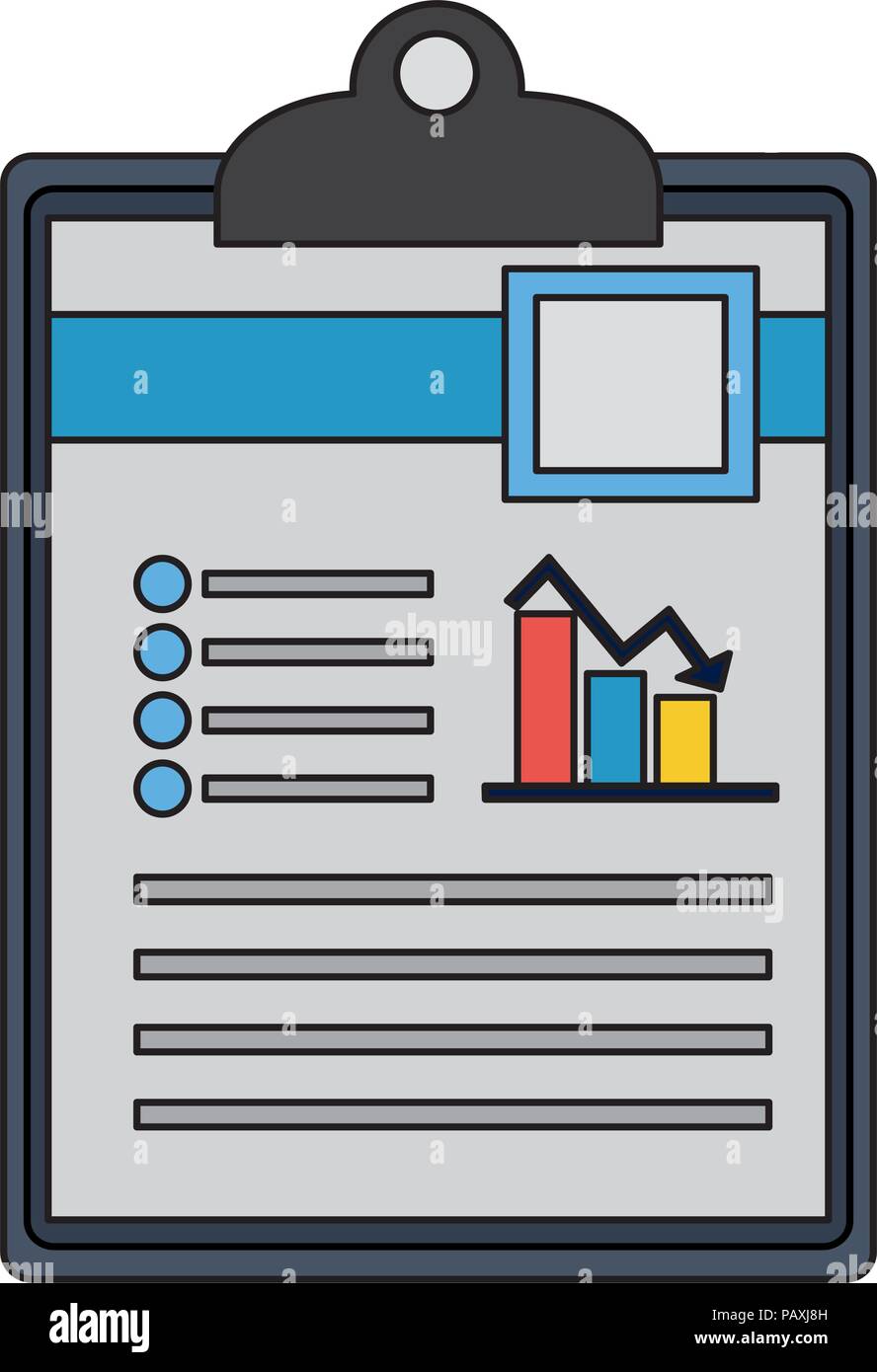 checklist with document file and statistics bars graphic vector ...