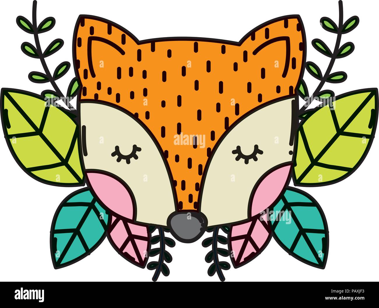 color fox head with exotic branches and leaves Stock Vector Image & Art ...