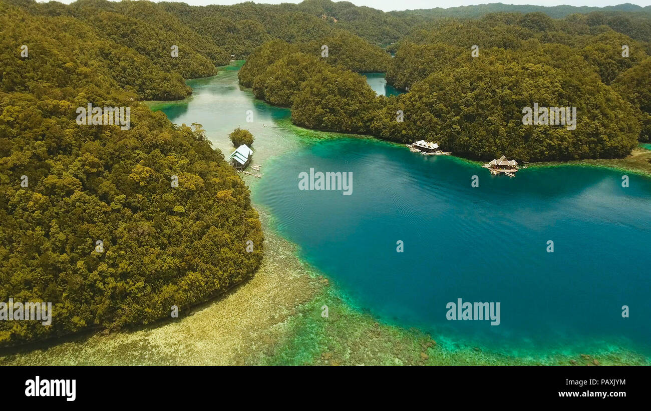 Aerial view: Bucas Grande Island, Sohoton Cove. Philippines. Tropical ...