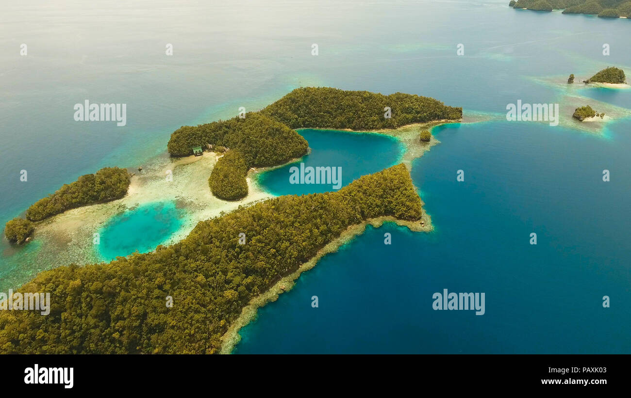 Aerial view: Bucas Grande Island, Sohoton Cove. Philippines. Tropical ...