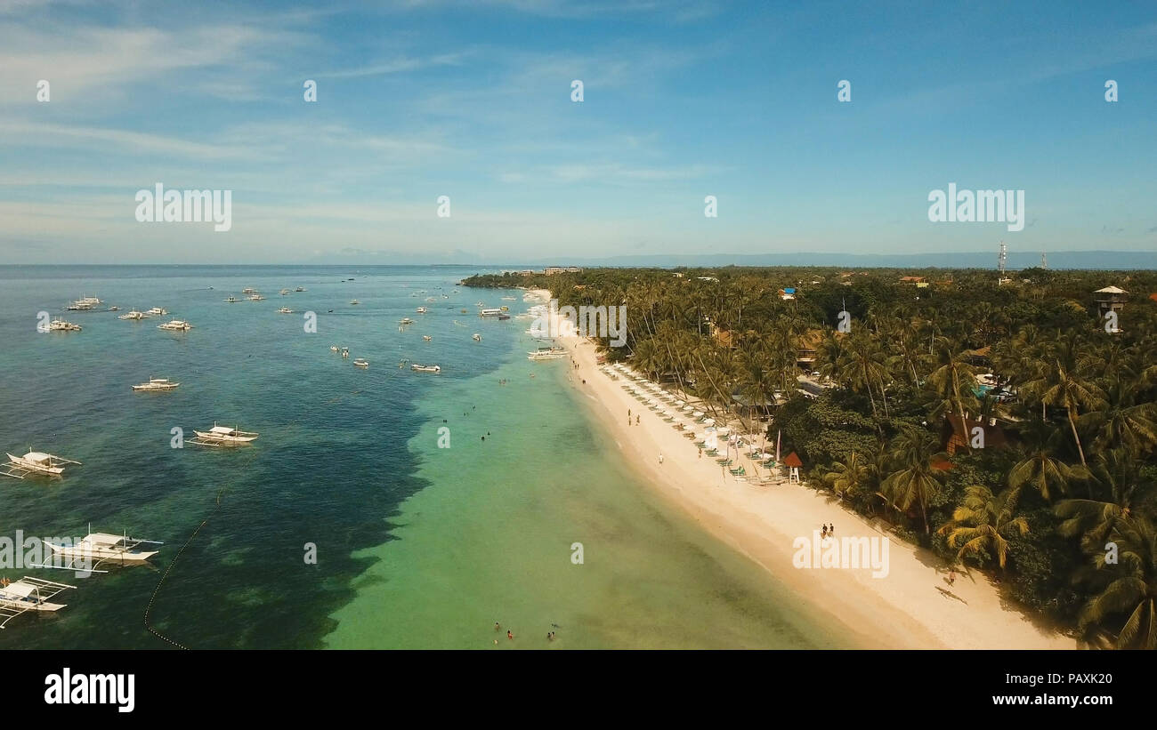 Aerial view of tropica Alona beach on the island Bohol, resort, hotels ...