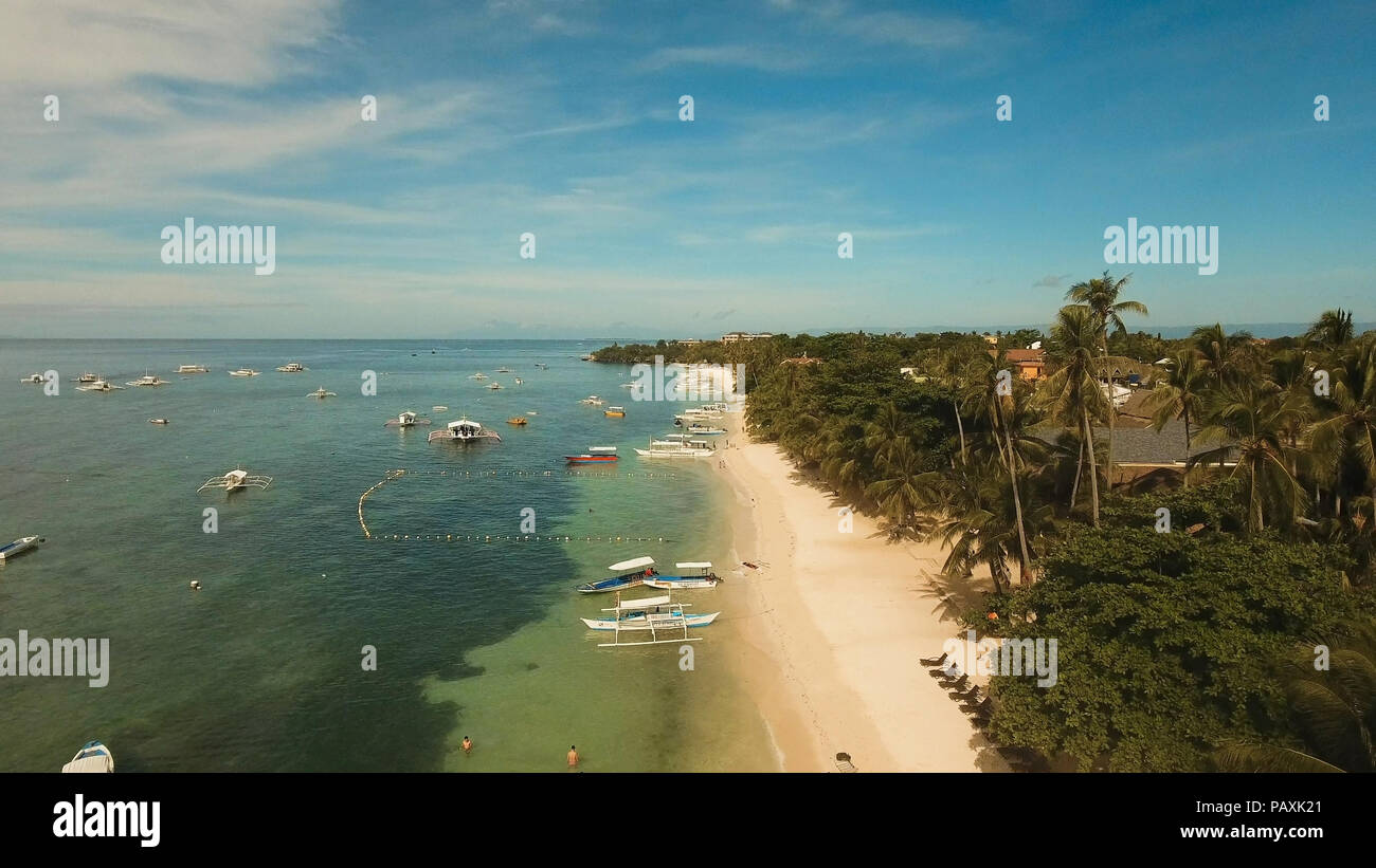 Aerial view of tropica Alona beach on the island Bohol, resort, hotels ...