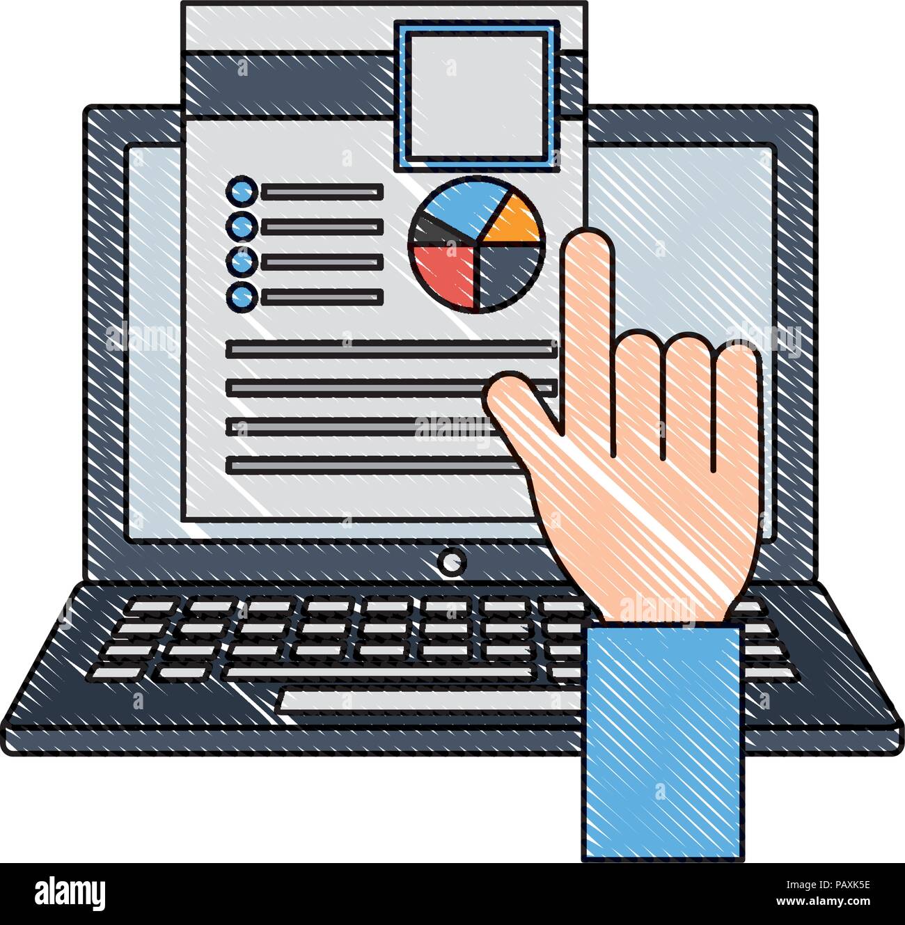 hand with laptop computer and document vector illustration design Stock ...