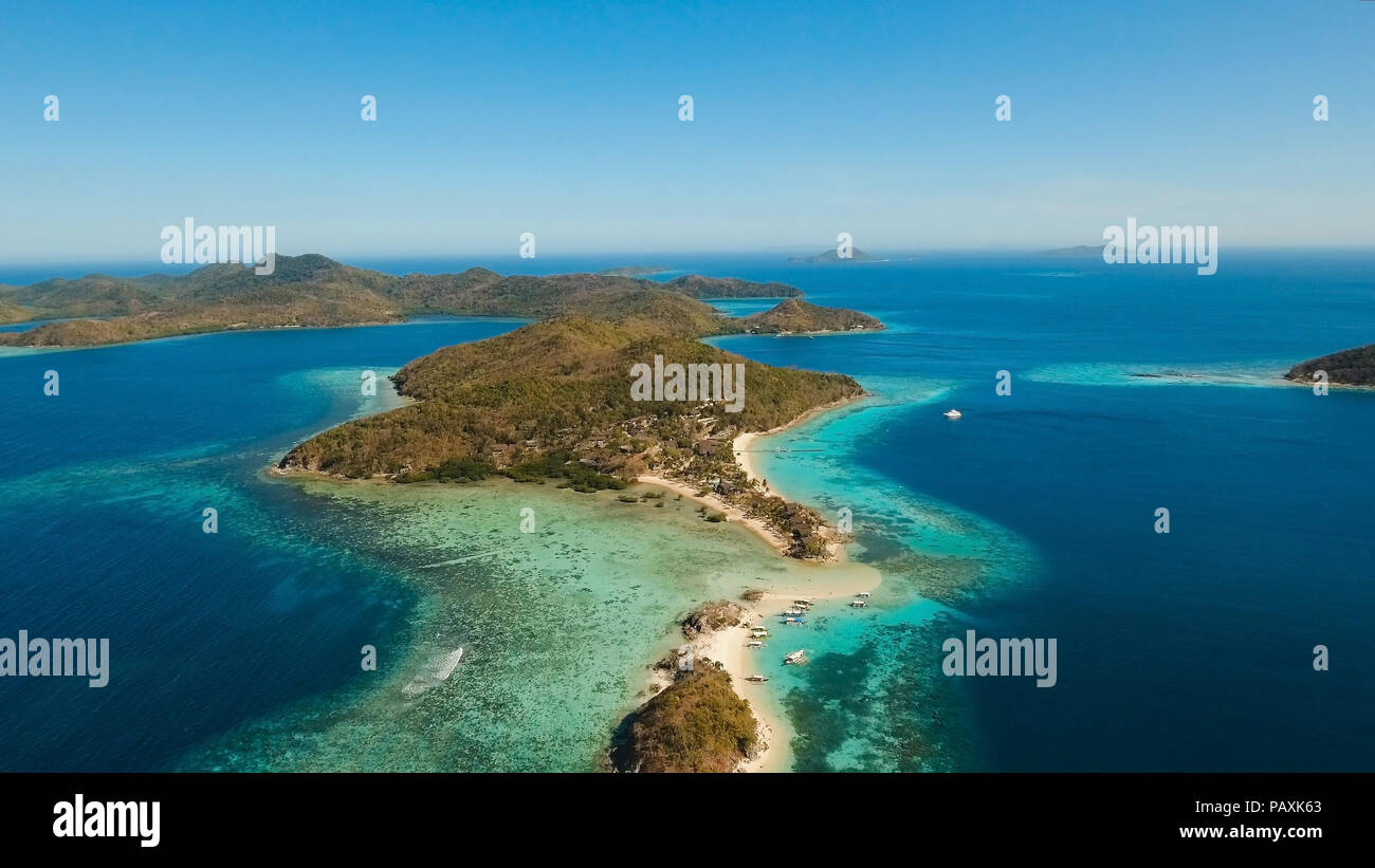 Aerial view of tropical beach on the Bulog Dos Island, Philippines ...