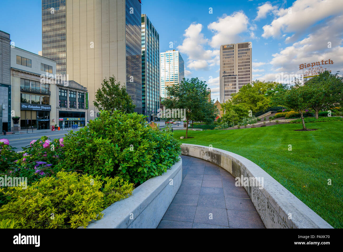 Walkway and buildings at Capitol Square in downtown Columbus, Ohio ...