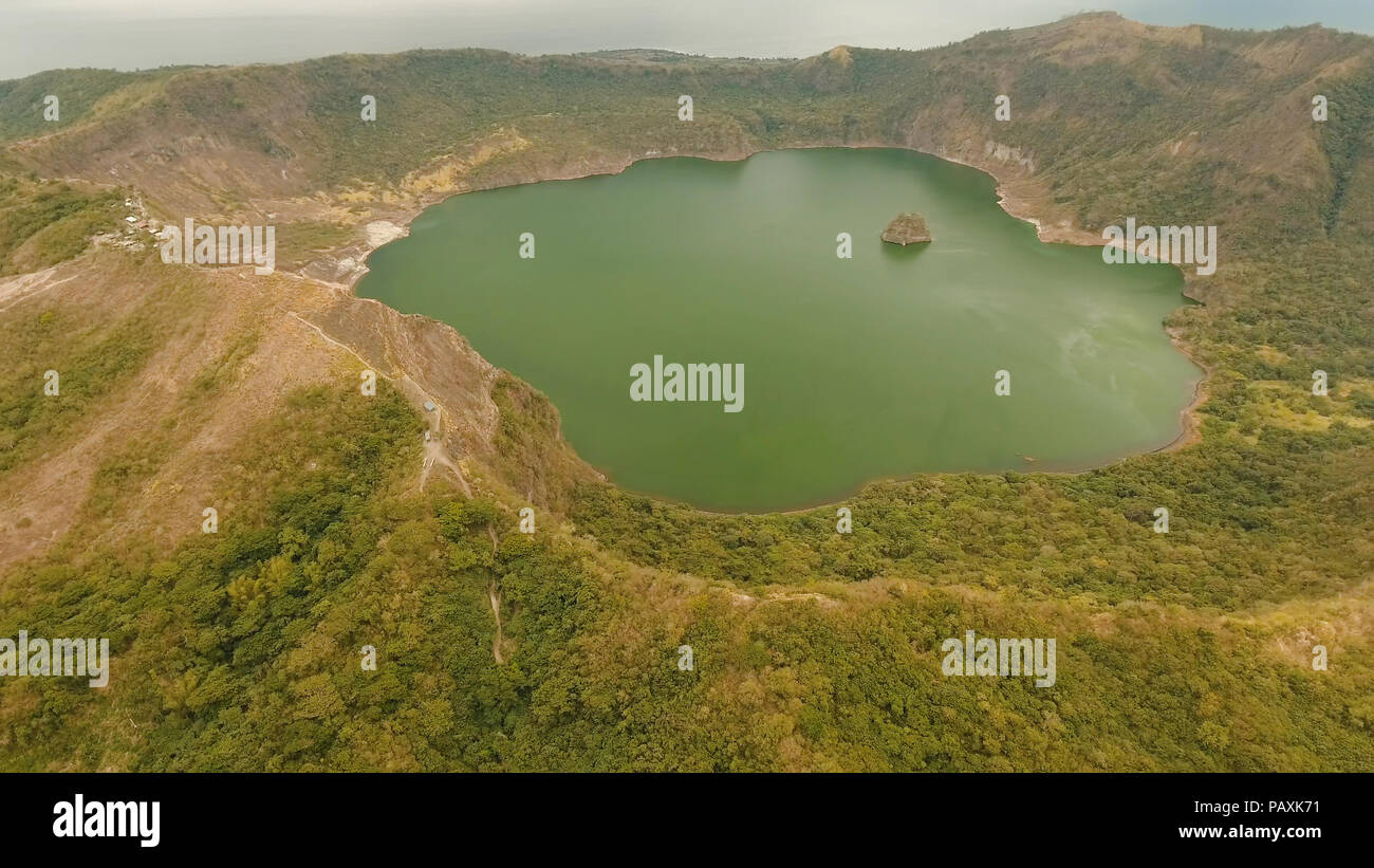 Aerial view Lake crater at Taal Volcano on Luzon Island North of Manila ...