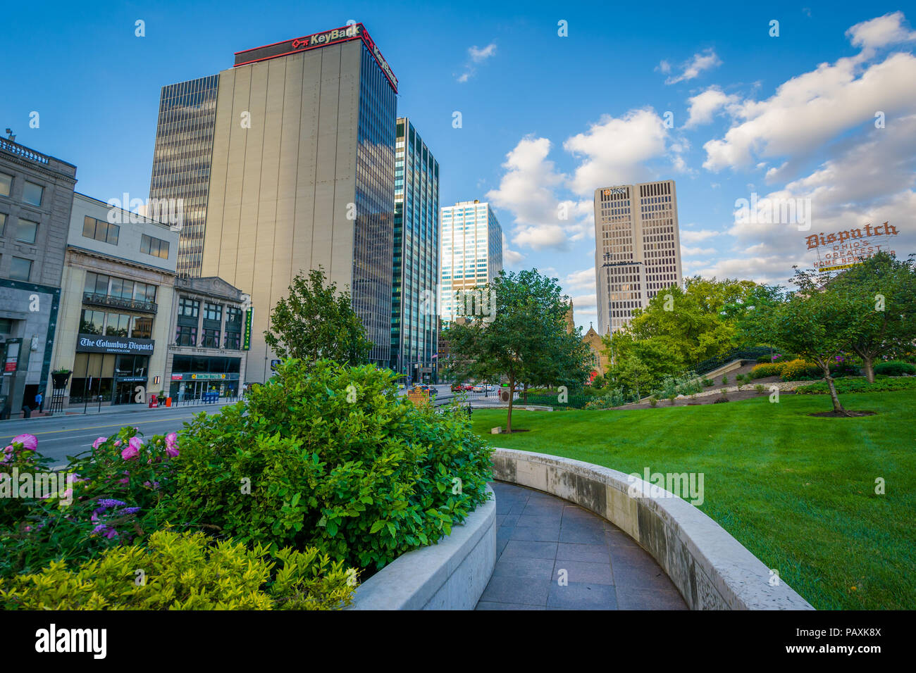 Walkway and buildings at Capitol Square in downtown Columbus, Ohio ...