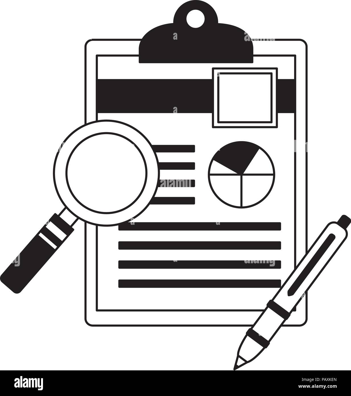 magnifying glass and checklist with pen vector illustration design ...