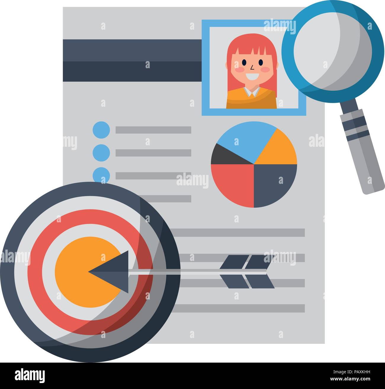 curriculum vitae with magnifying glass and target Stock Vector Image ...