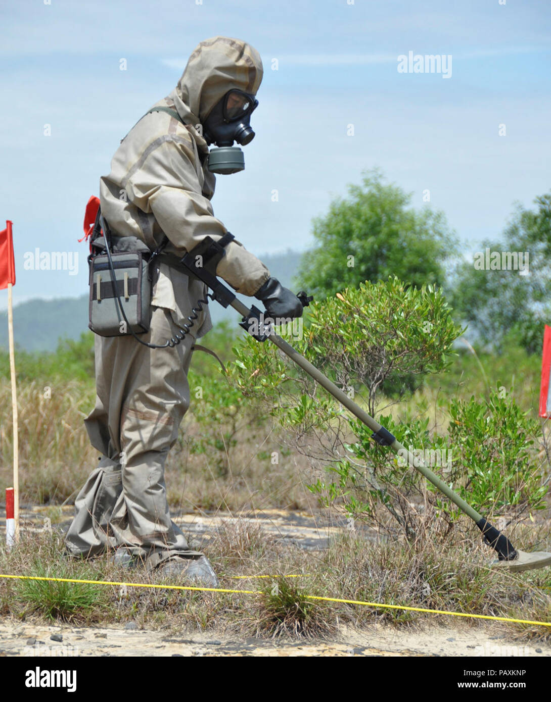 A Vietnamese soldier demonstrates UXO detection and clearance in Danang ...