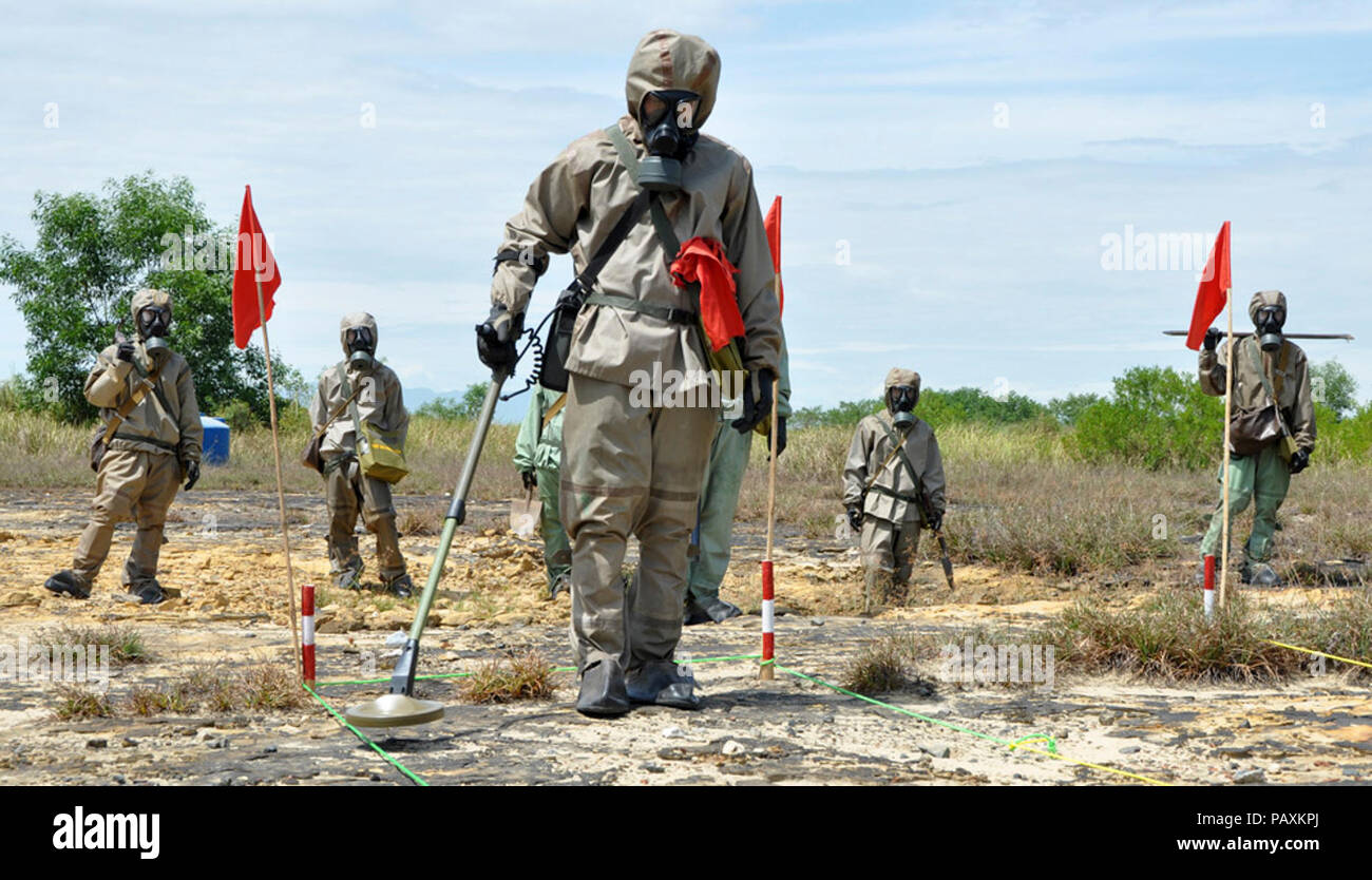 A Vietnamese soldier demonstrates UXO detection and clearance in Danang ...