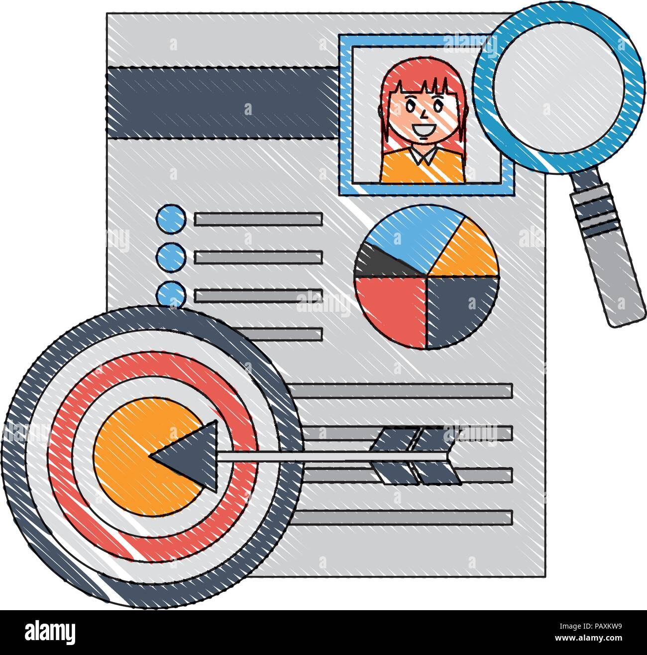 curriculum vitae with magnifying glass and target Stock Vector Image ...