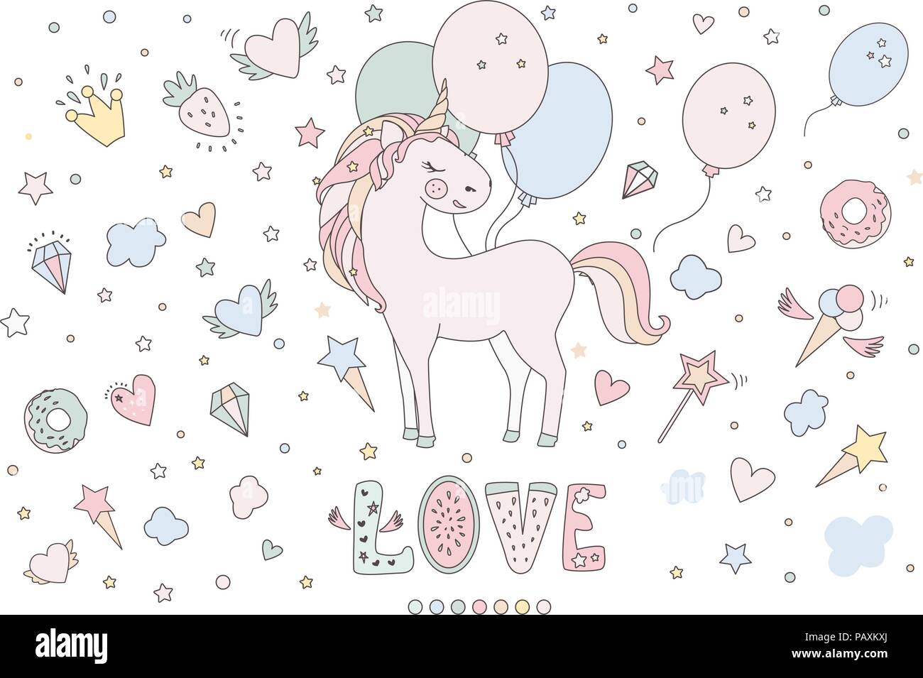 Unicorn vector sweet cute illustration. Magic fantasy design. Cartoon ...