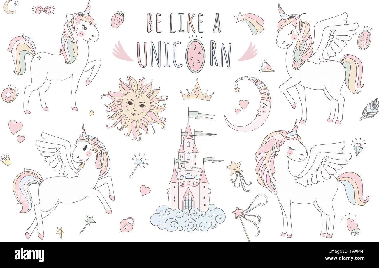 Unicorn vector sweet cute illustration. Magic fantasy design. Cartoon ...