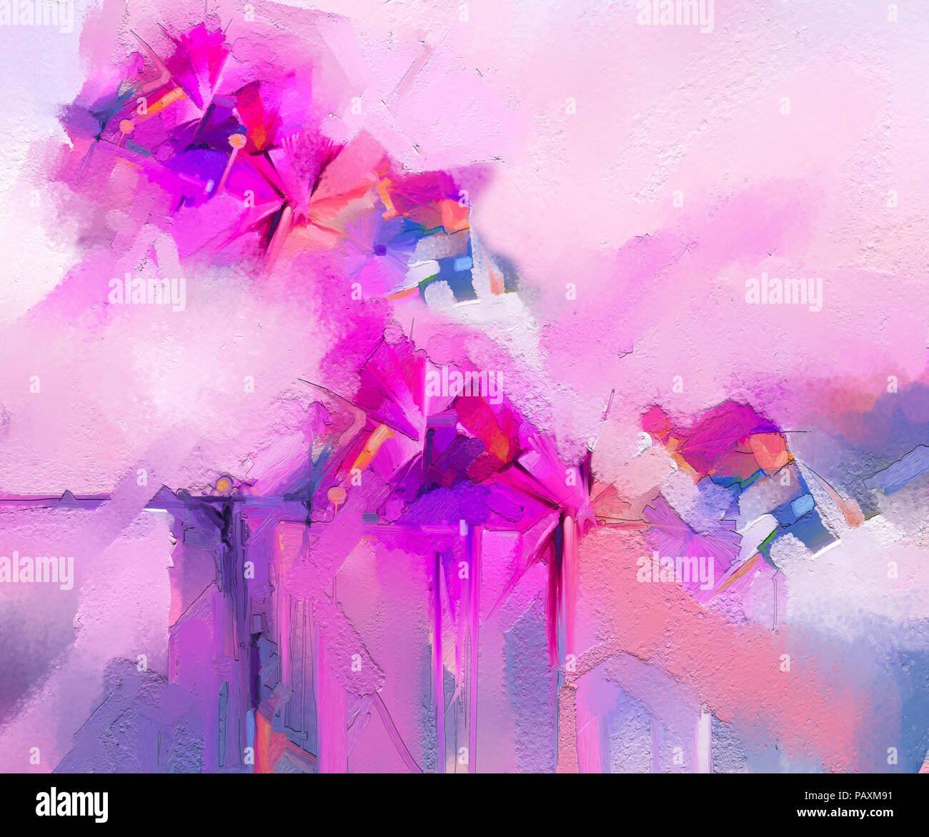 Abstract colorful oil painting on canvas. Semi- abstract image of ...