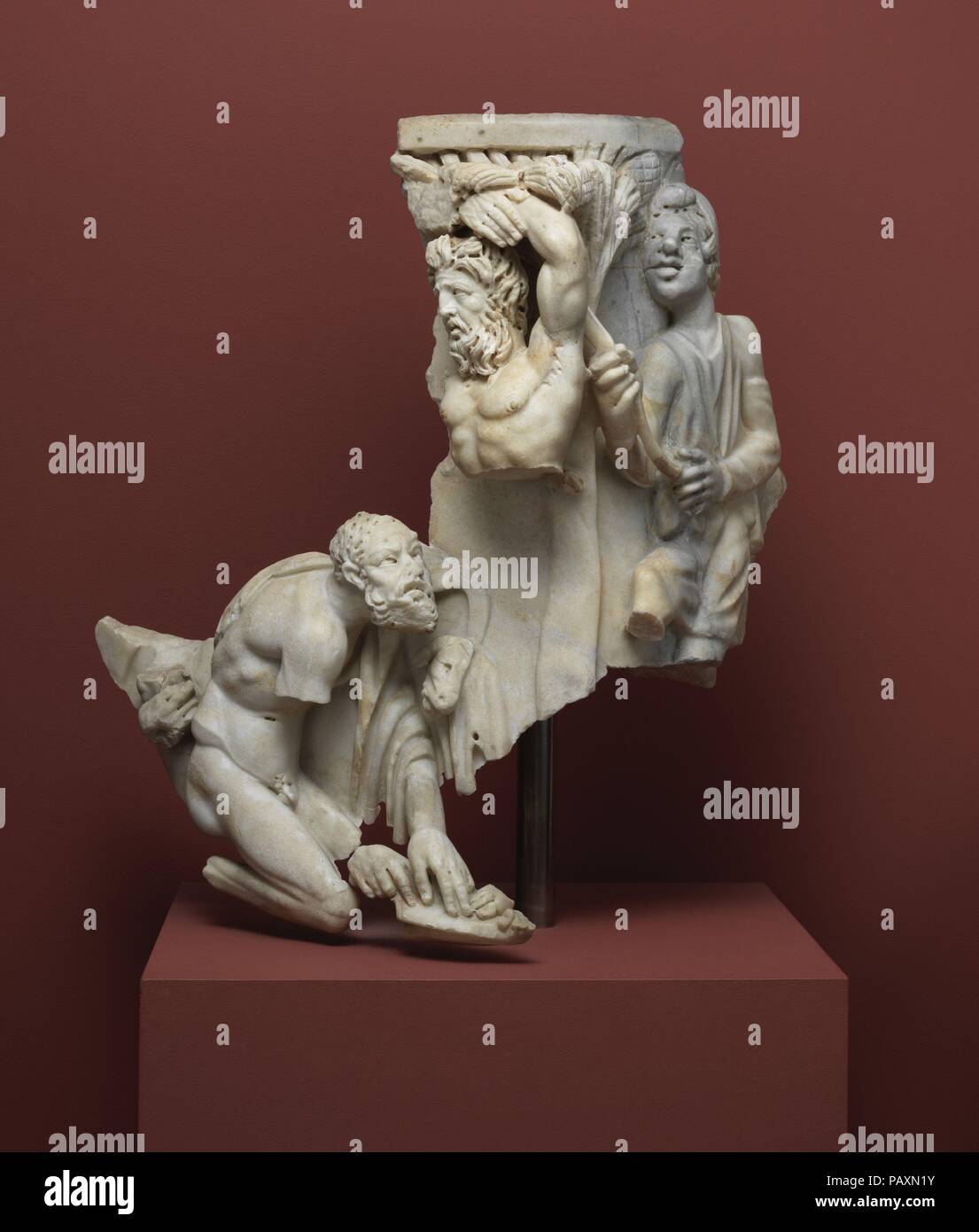 Right corner of a sarcophagus with the myth of the musical contest ...